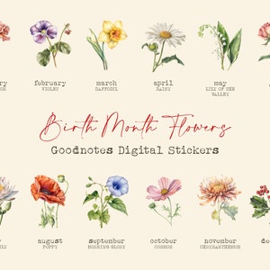Birth Flowers Stickers for Goodnotes Planning, Digital Sticker Planner ...