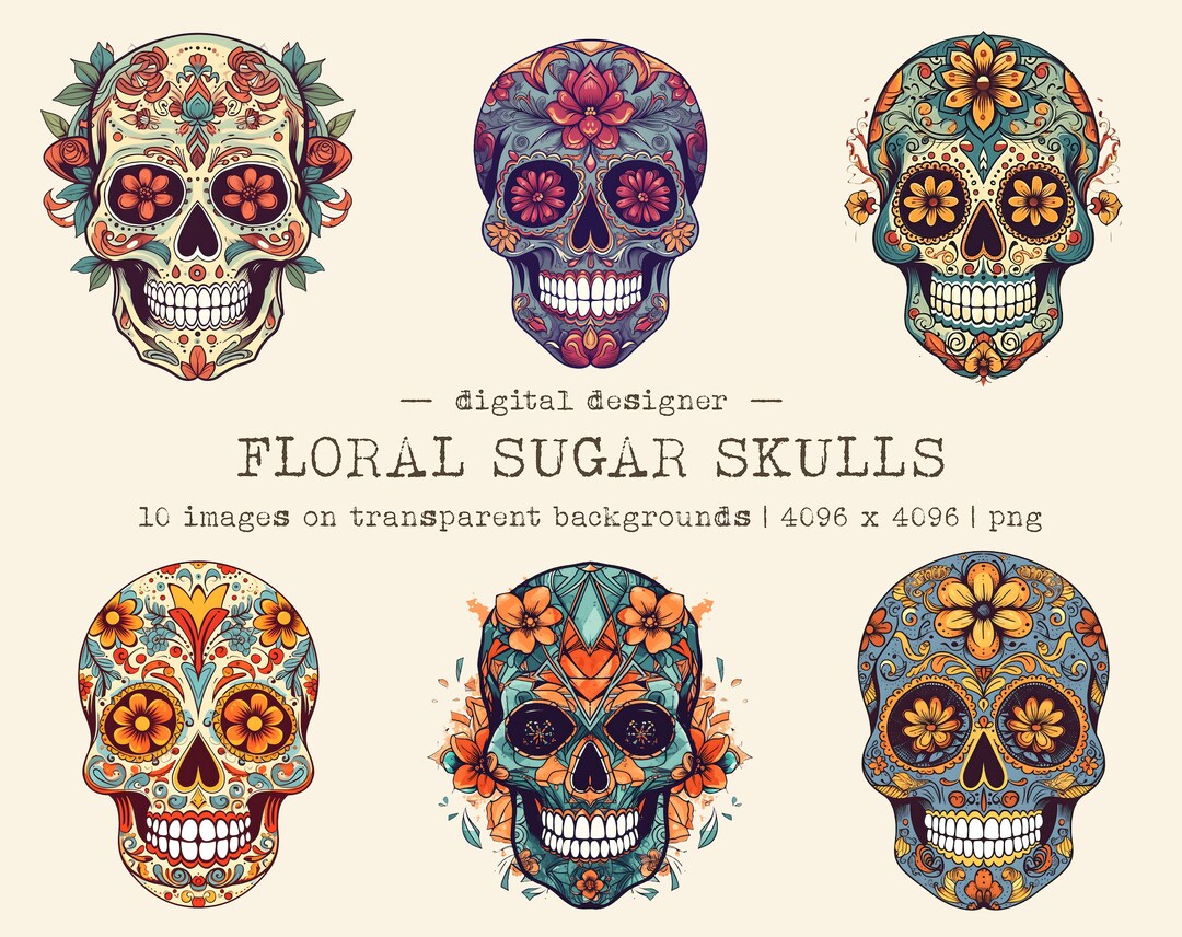 Sugar Skull Bundle Dia De Los Muertos Floral Skull Clip Art Gothic ...