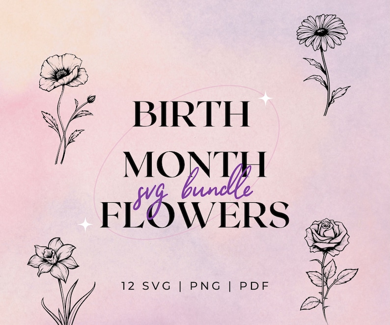 Birth Month Flower Bouquet Svg Bundle | Birth Month | Flower Svg ...