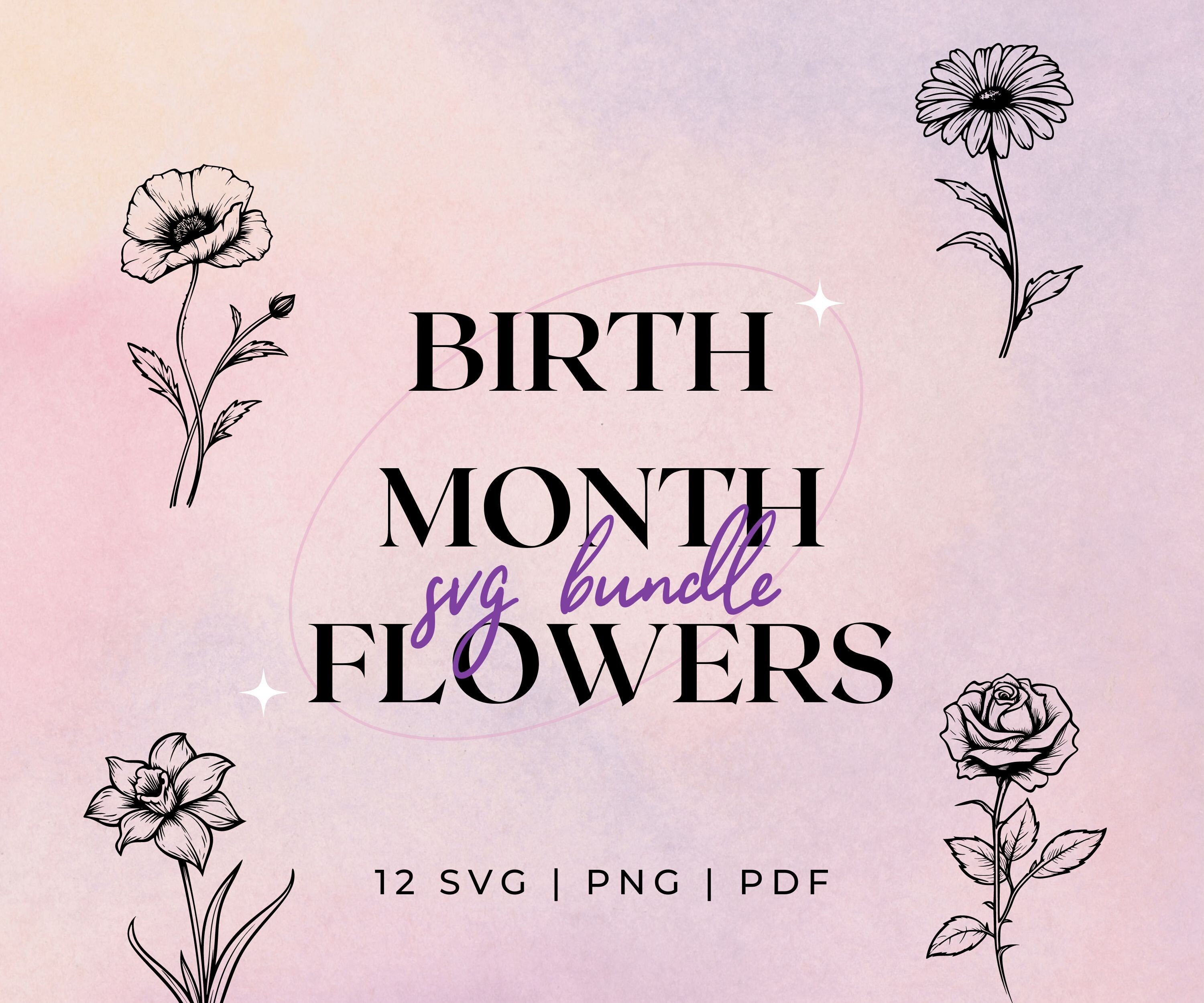 Birth Month Flower Bouquet Svg Bundle | Birth Month | Flower Svg ...