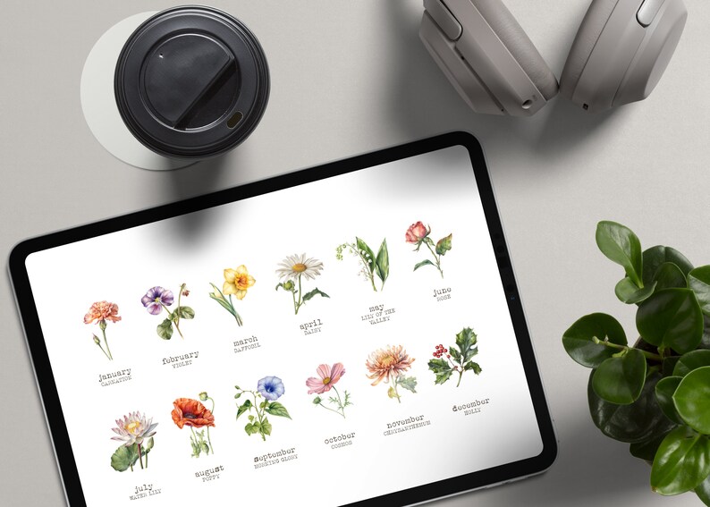 Birth Flowers Stickers for Goodnotes Planning, Digital Sticker Planner ...