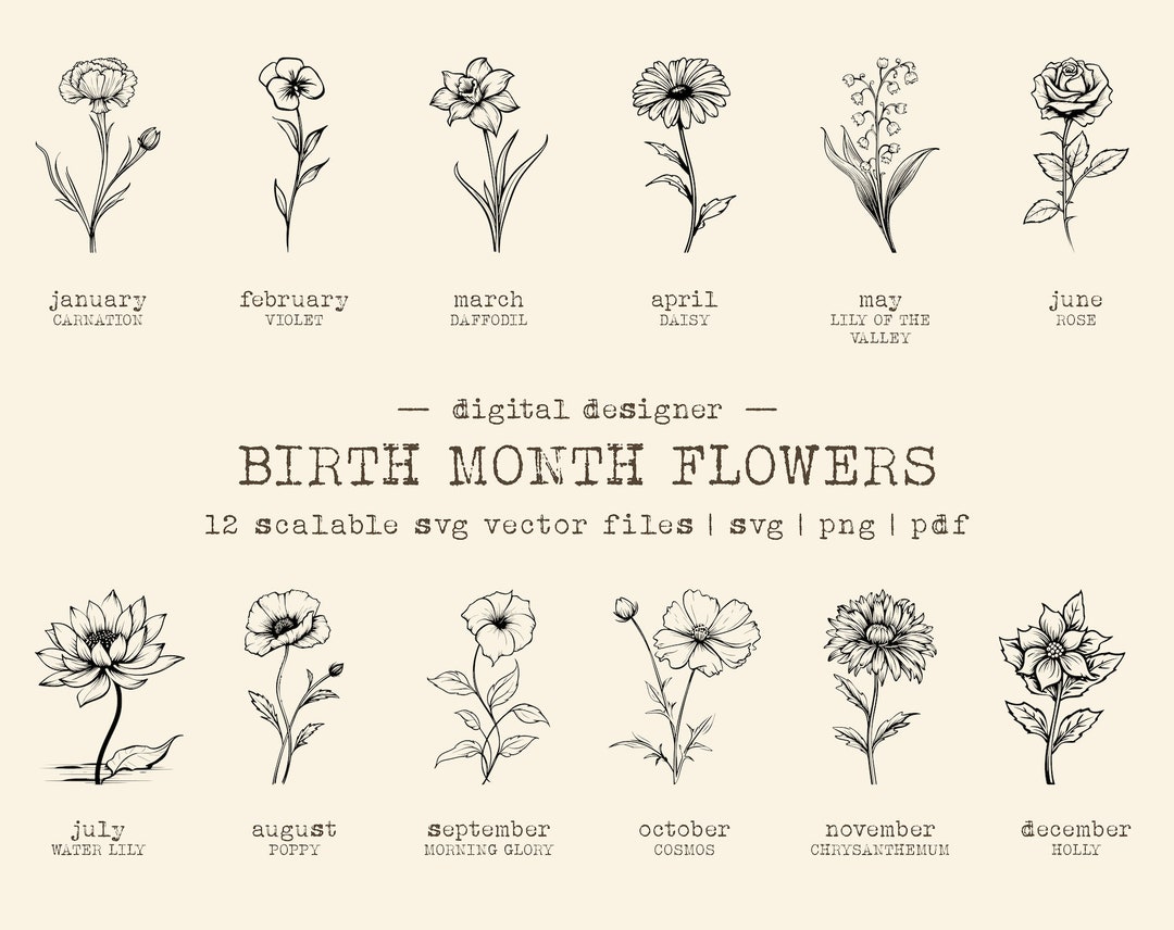 Birth Month Flower Bouquet Svg Bundle | Birth Month | Flower Svg ...