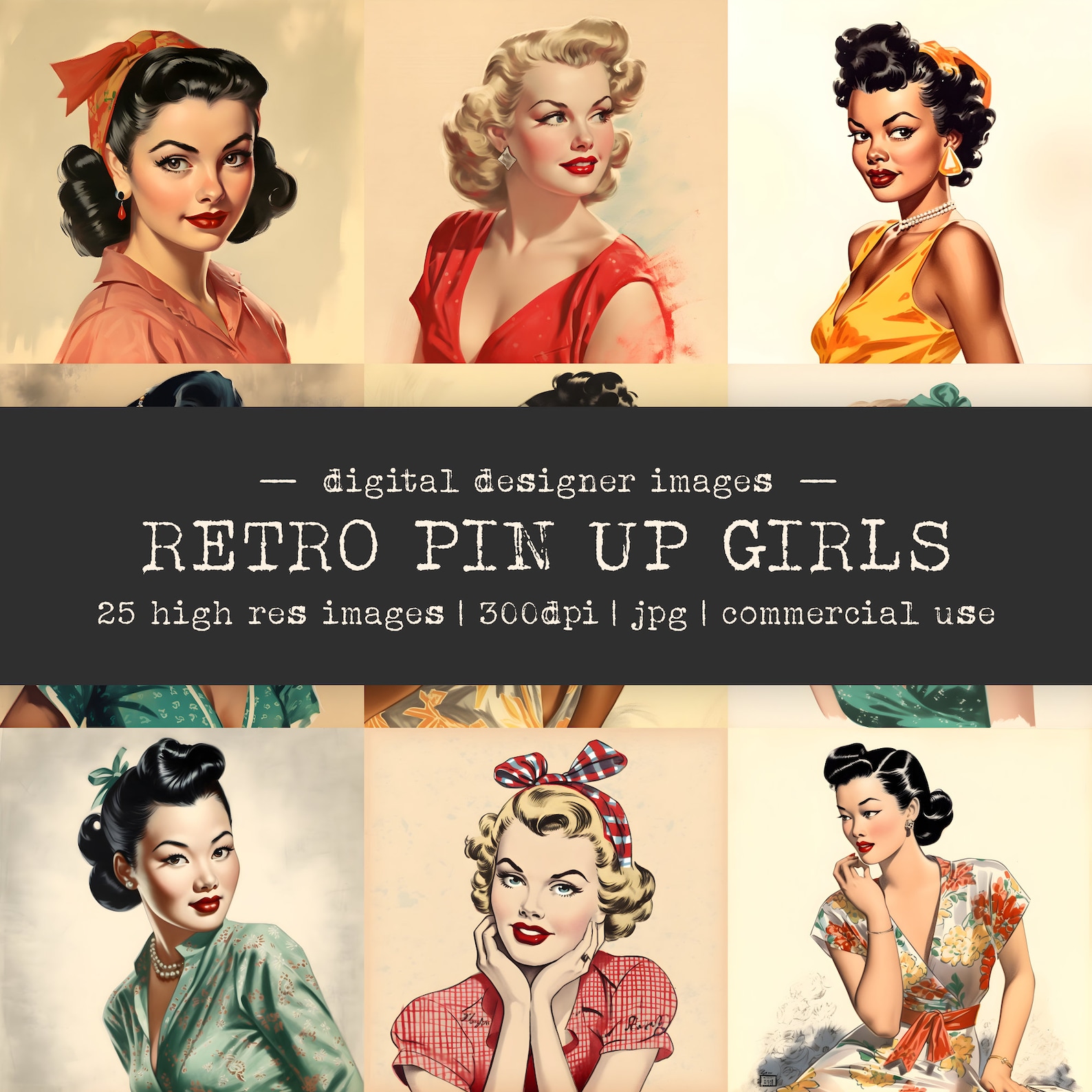Pin up Princess Clipart | Vintage Clipart | Vintage Lady PNG | Retro ...