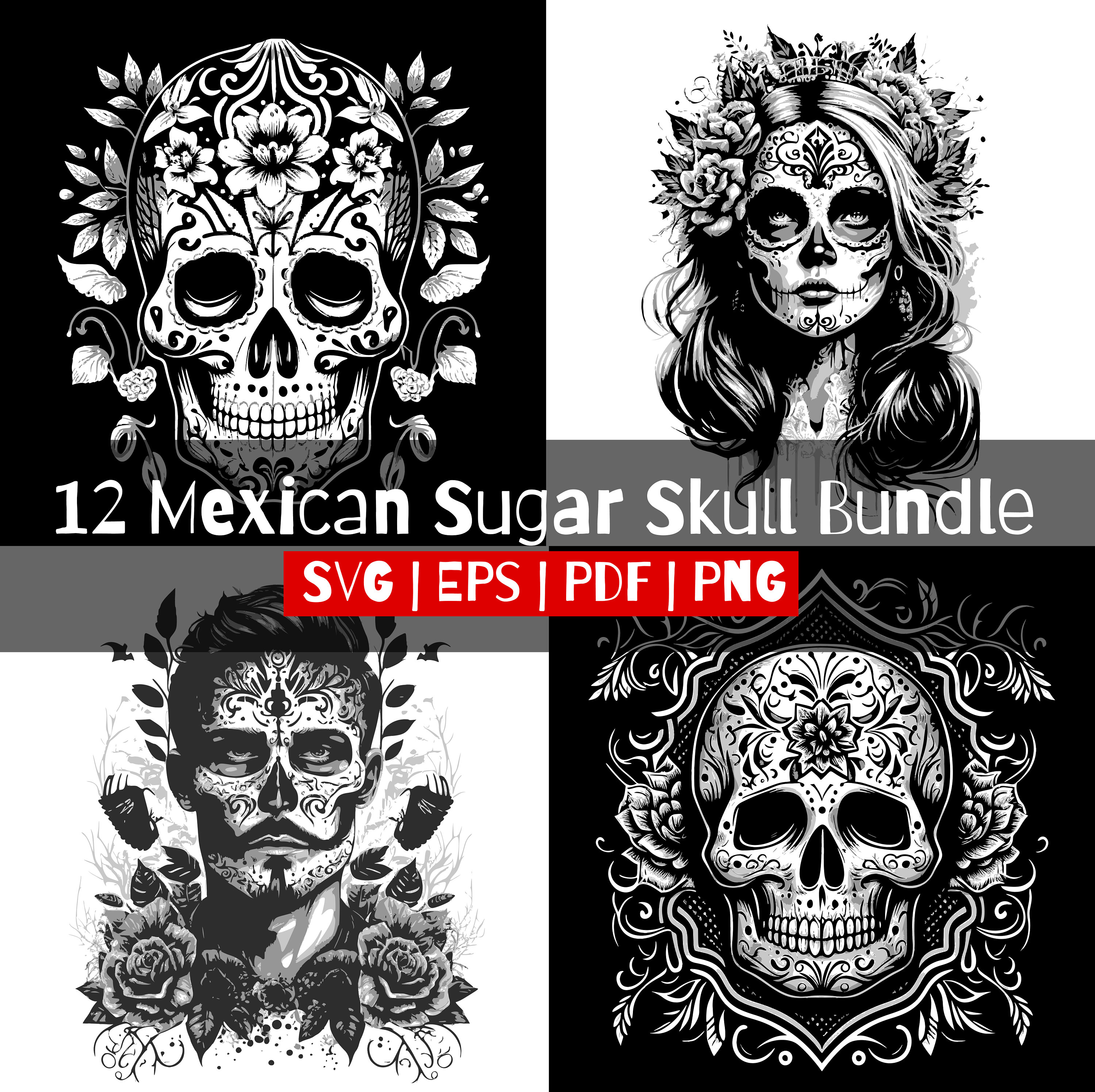 Sugar Skull Svg, Mexican Clipart, Mexican Cut Files, Sugar Skull Png ...