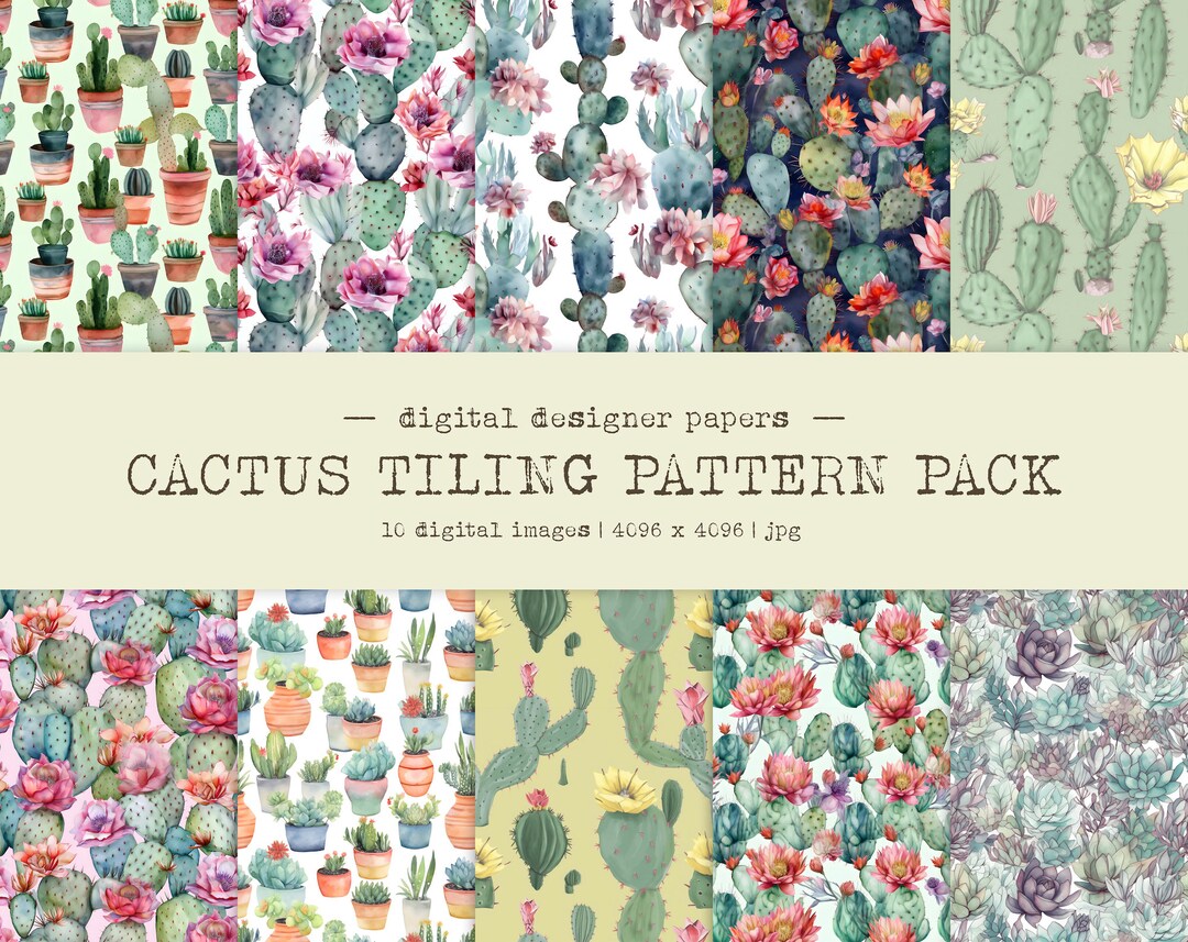 Cactus Pattern Watercolor Cactus Clipart Desert Cacti 10 JPG Repeating ...