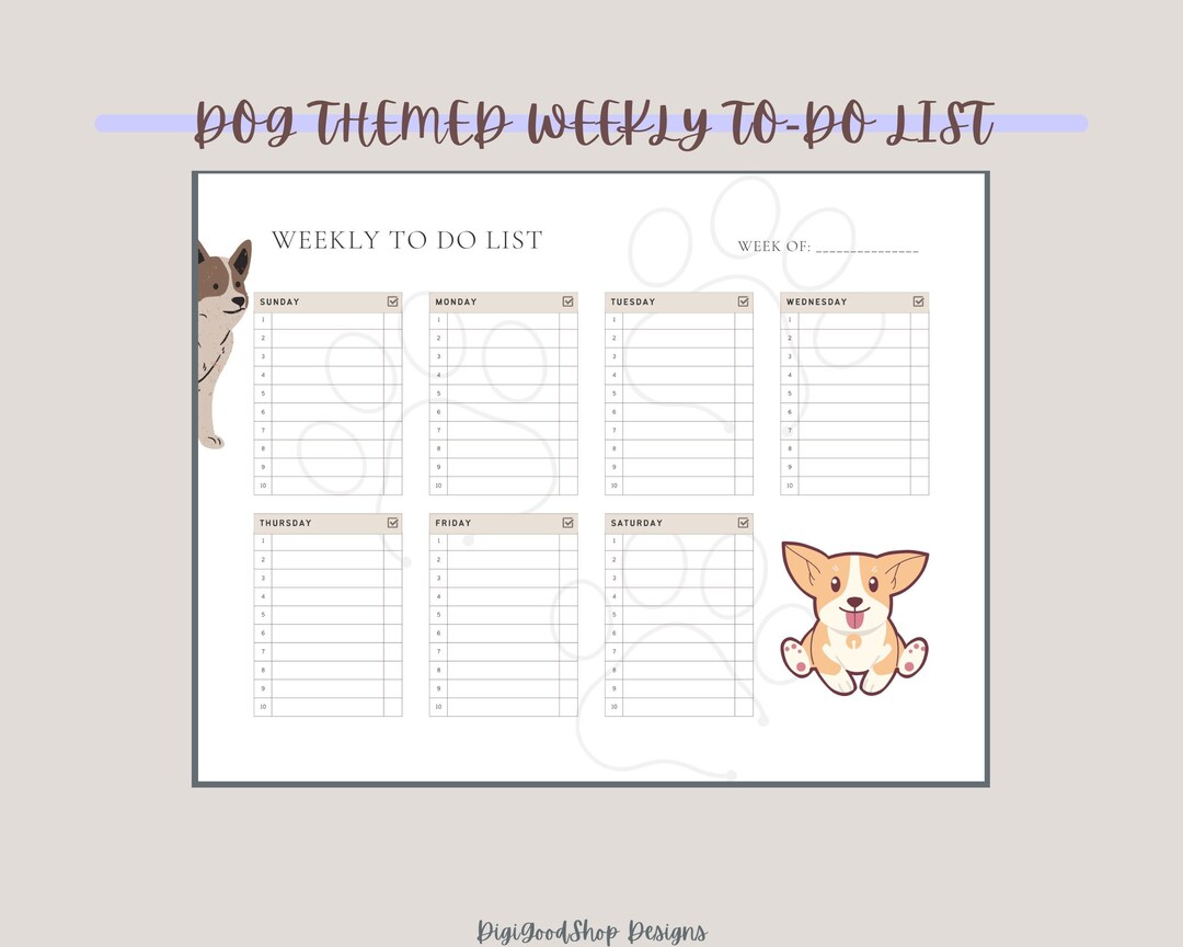 Cute Dog-themed Weekly Calendar - Etsy