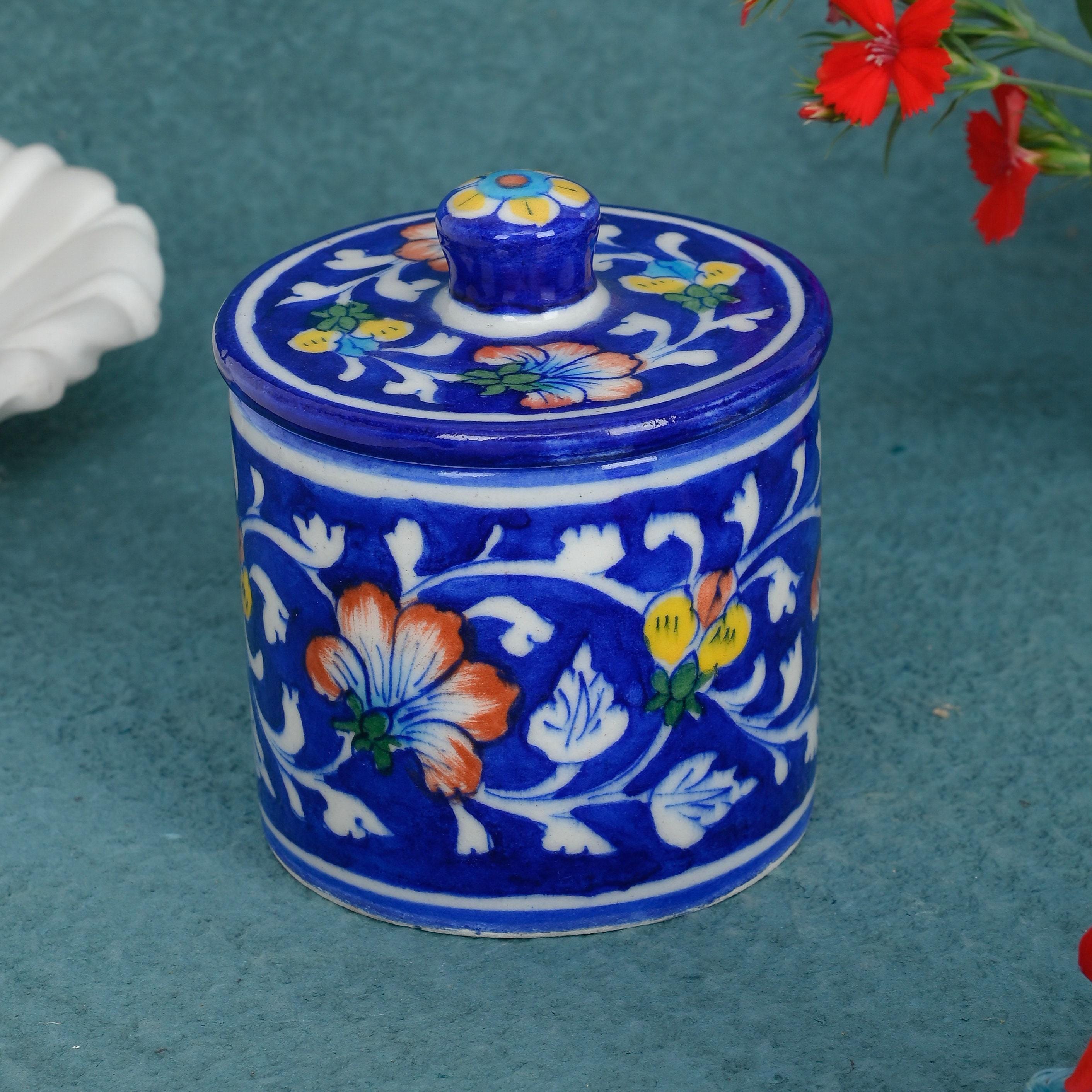 ARTS & CRAFTS Handmade Blue Pottery Jar With Lid|halloween Gift ...