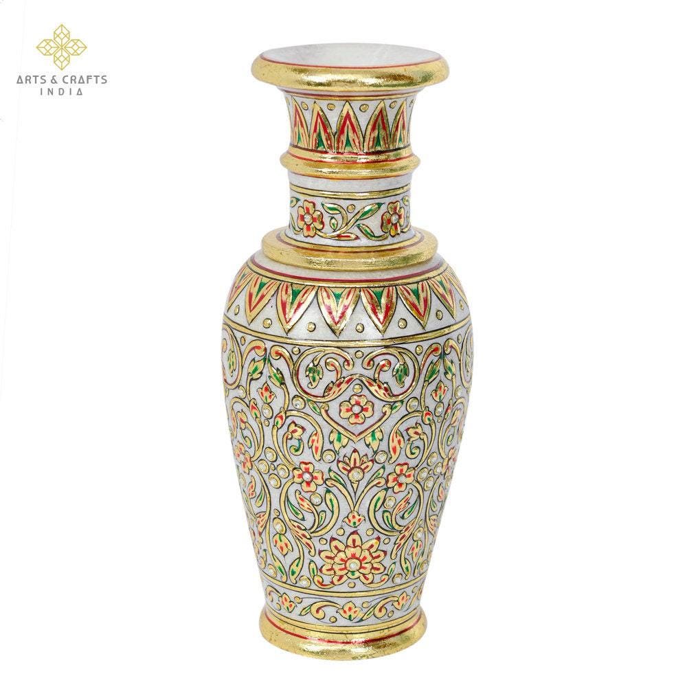 ARTS & CRAFTS Indian Home Decor Marble Vase Hand Painted With 24K Gold ...