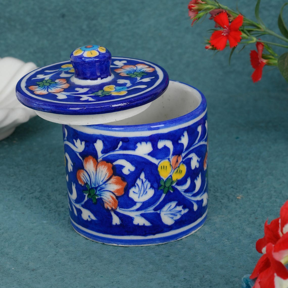 ARTS & CRAFTS Handmade Blue Pottery Jar With Lid|halloween Gift ...
