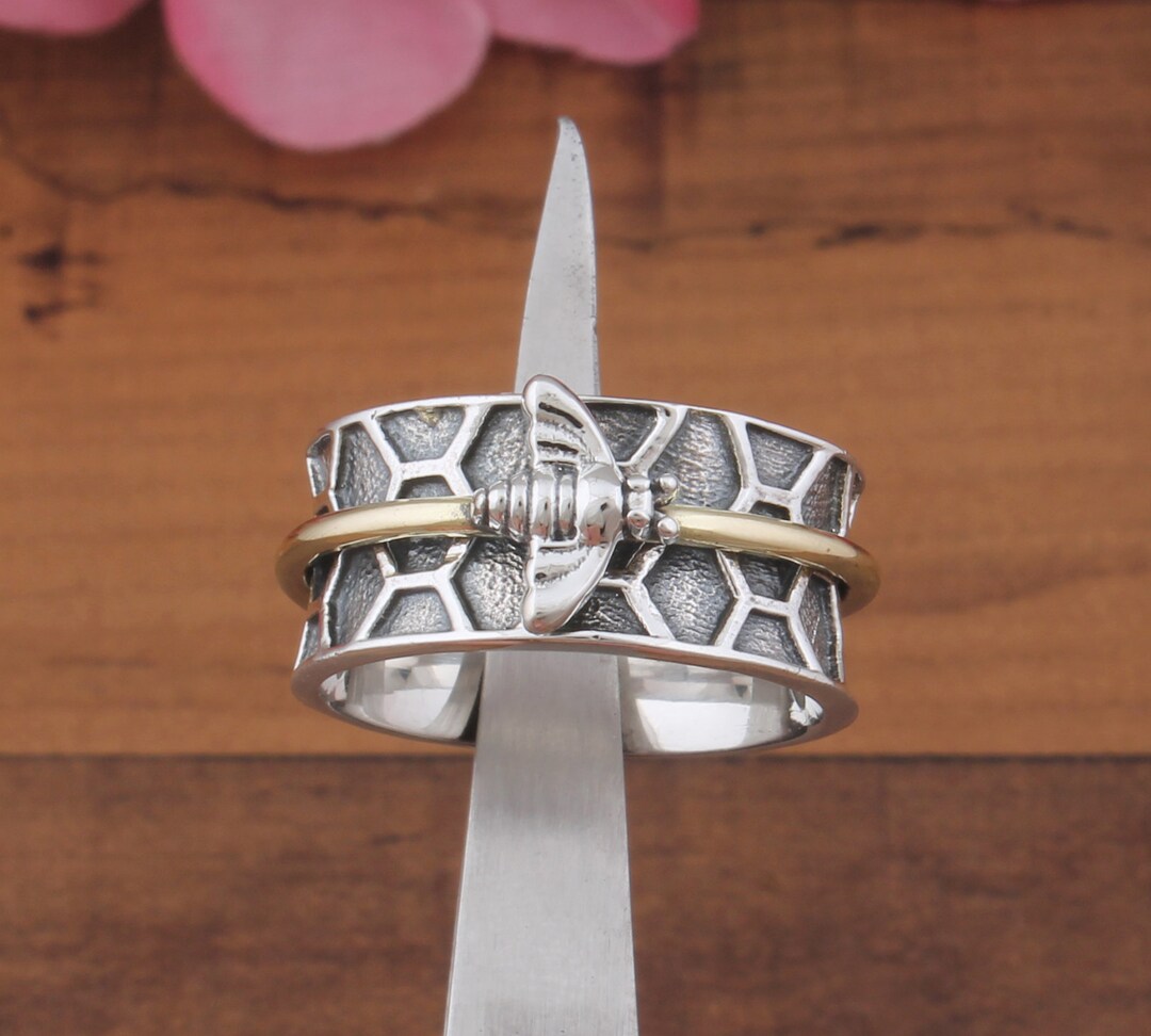 Honey Bee Spinner Ring Solid Silver 925 Fidget Anxiety Ring, Sterling ...