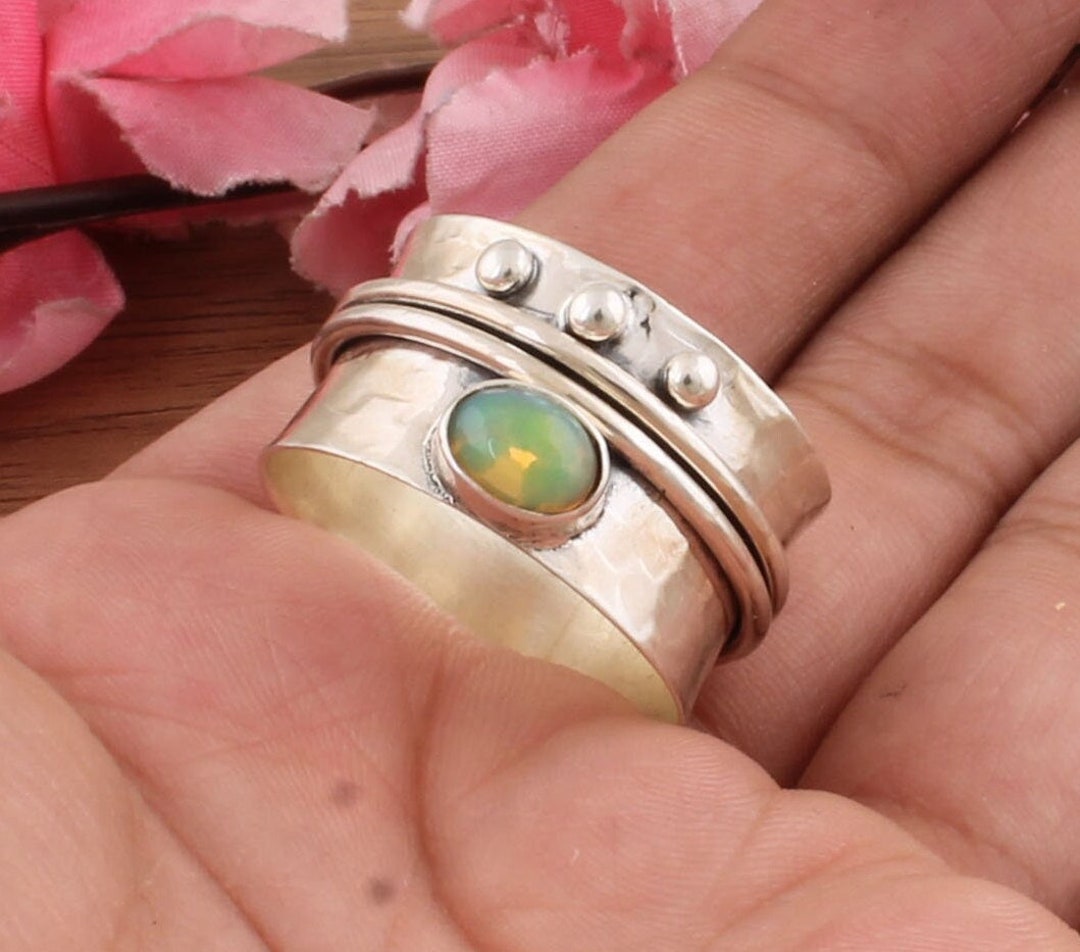 Opal Gemstone Ring, Fidget Anxiety Spinner Ring, Sterling Silver Ring ...