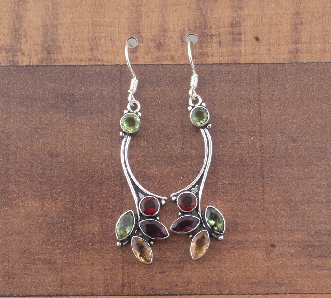 Combo Gemstone Earring Cut Stone Earrings Solid 925 Sterling Silver ...