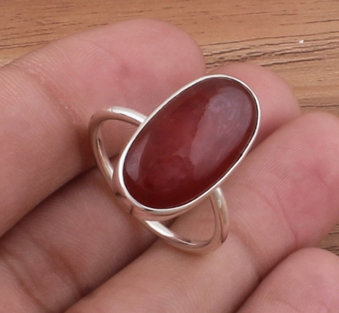 Red Jade Ring, Sterling Silver Ring 925 for Women, Artisan Jewelry Boho ...