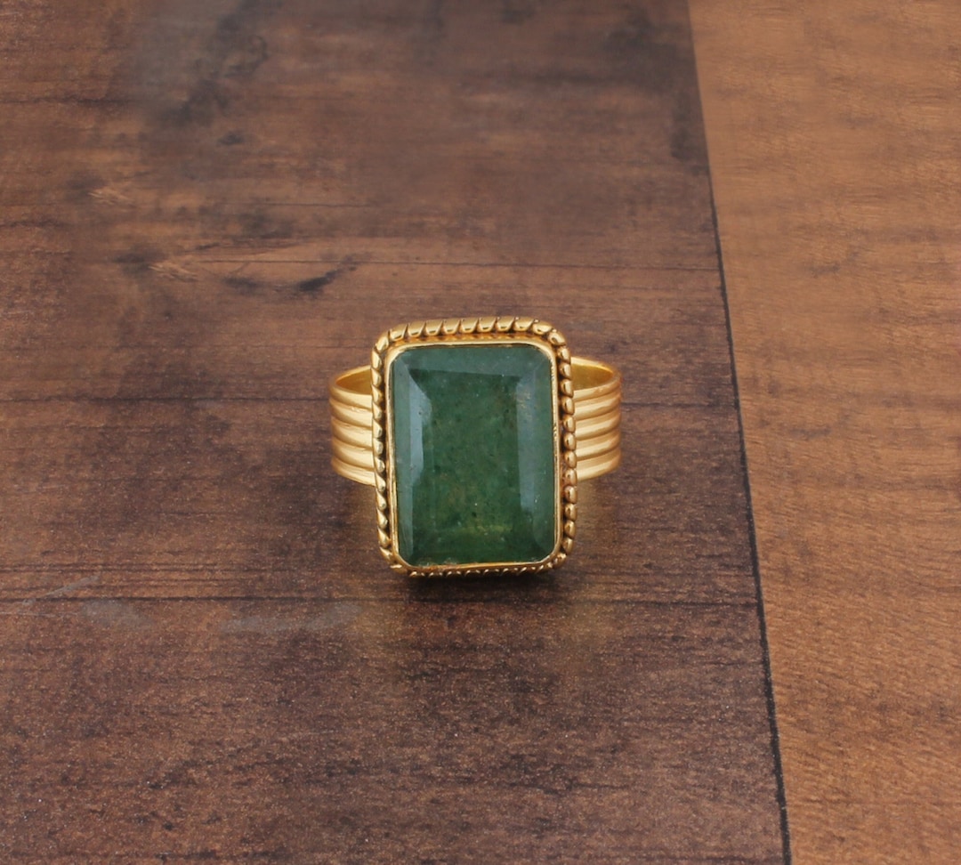 Emerald Green Jade 22kt Gold Plated Brass Ring Gifts Idea for Her ...