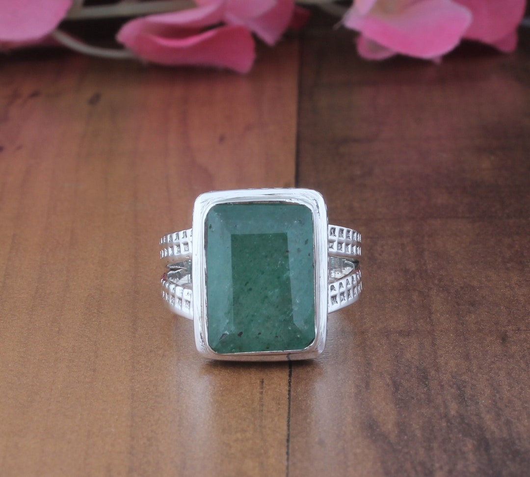 Emerald Cut Gemstone Ring for Women, 925-sterling Silver Ring, Boho ...