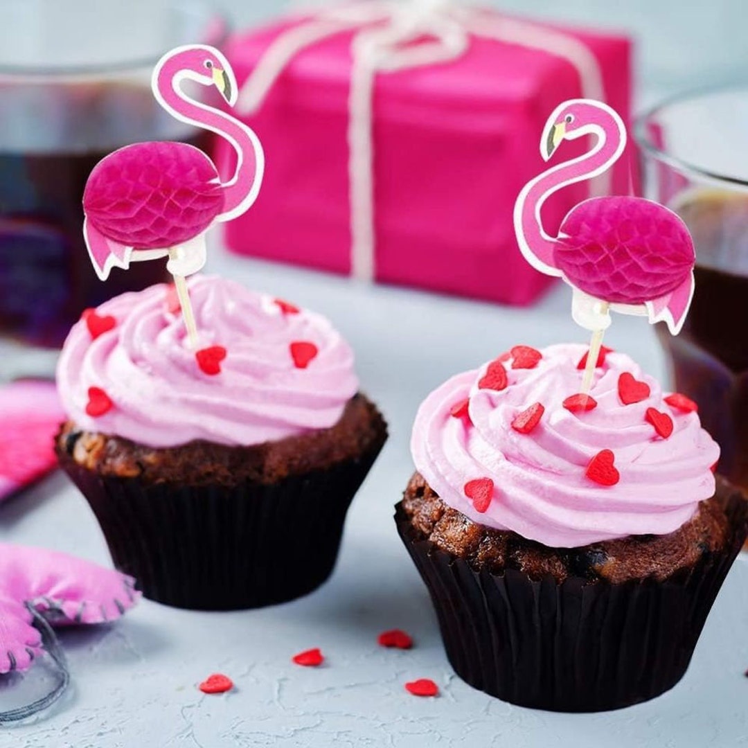 3D Pink Flamingo Cupcakes Toppers Luau Party Supplies Food Picks50 Pack ...