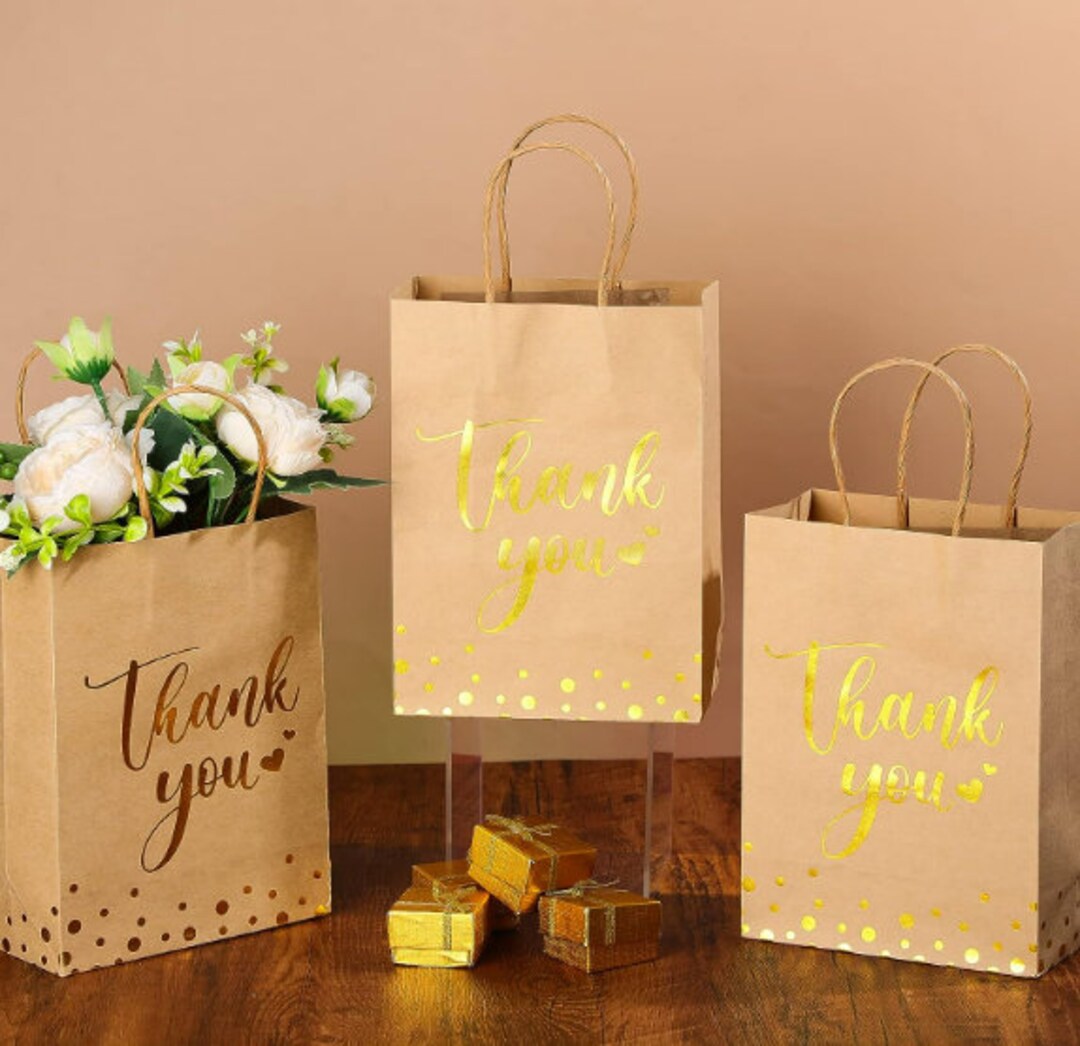 24 Pcs Thank You Kraft Paper Bags With Handles - Etsy