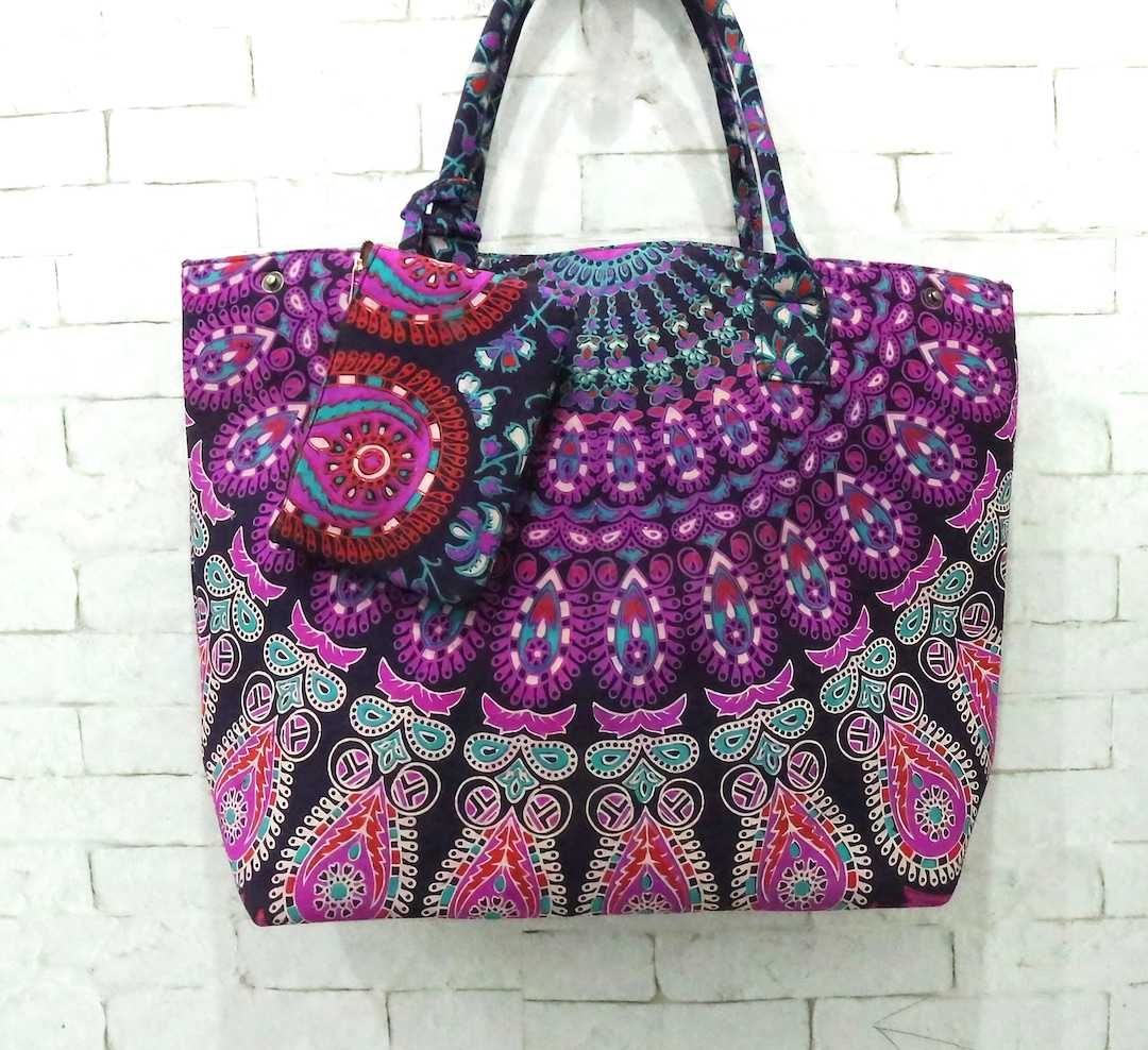 Pink Tapestry Tote Bag Boho Style Printed Shoulder Bag for Women Summer ...