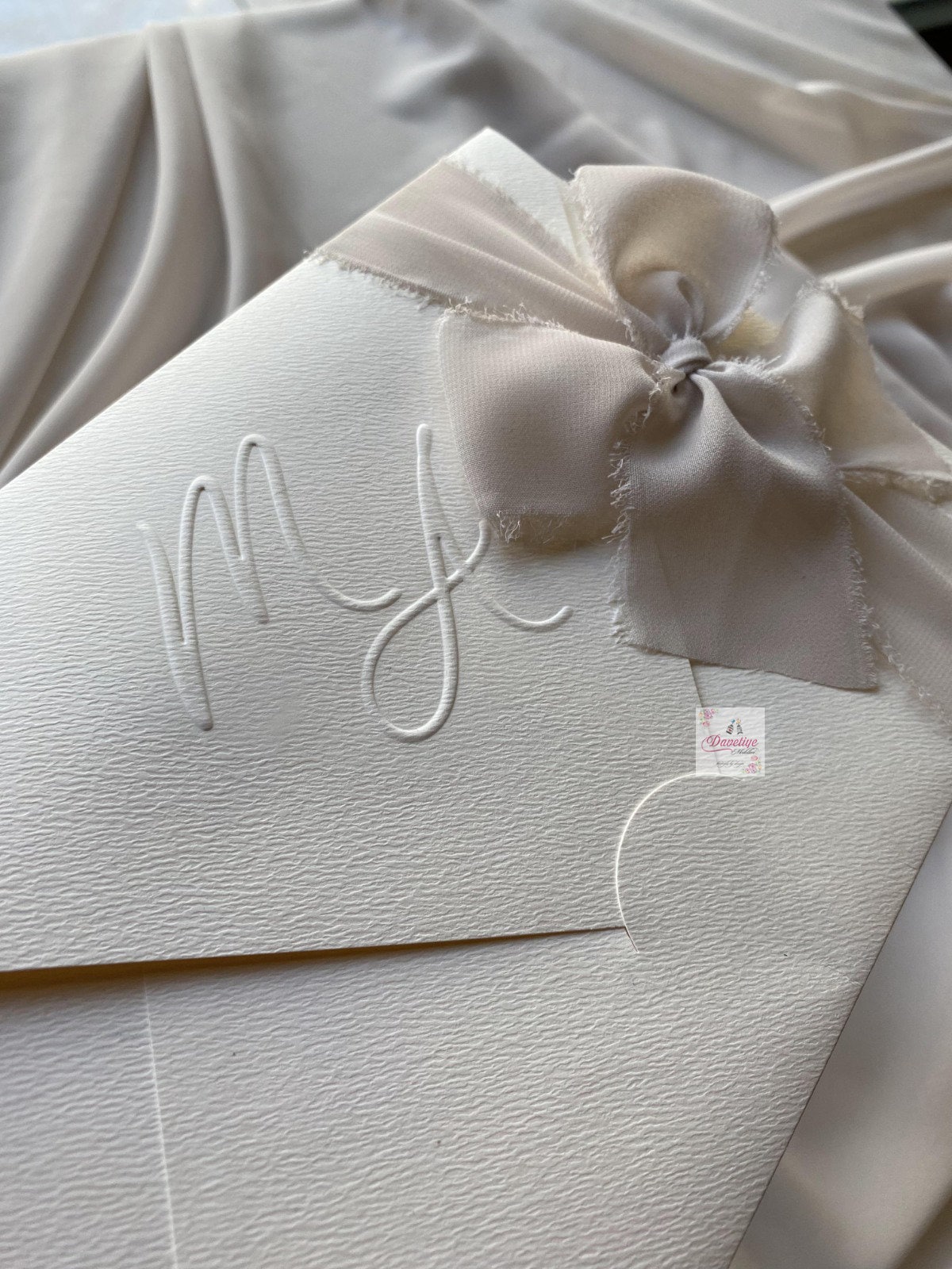 Wedding Invitation Card With Ribbon, Embossed Printed Invitation - Etsy