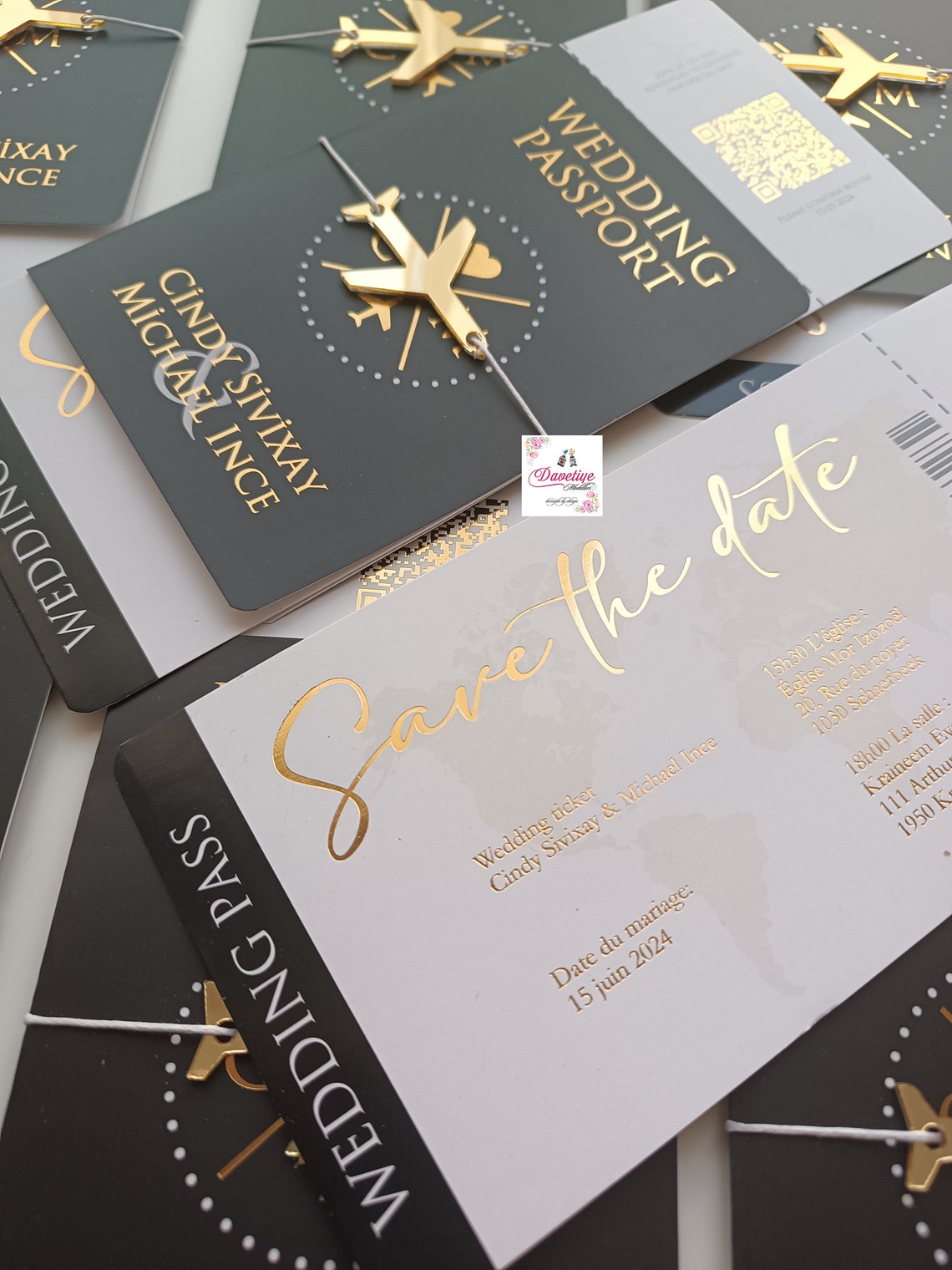 Wedding Passport Invitation, Boarding Pass Invite, Sage Green and Gold ...