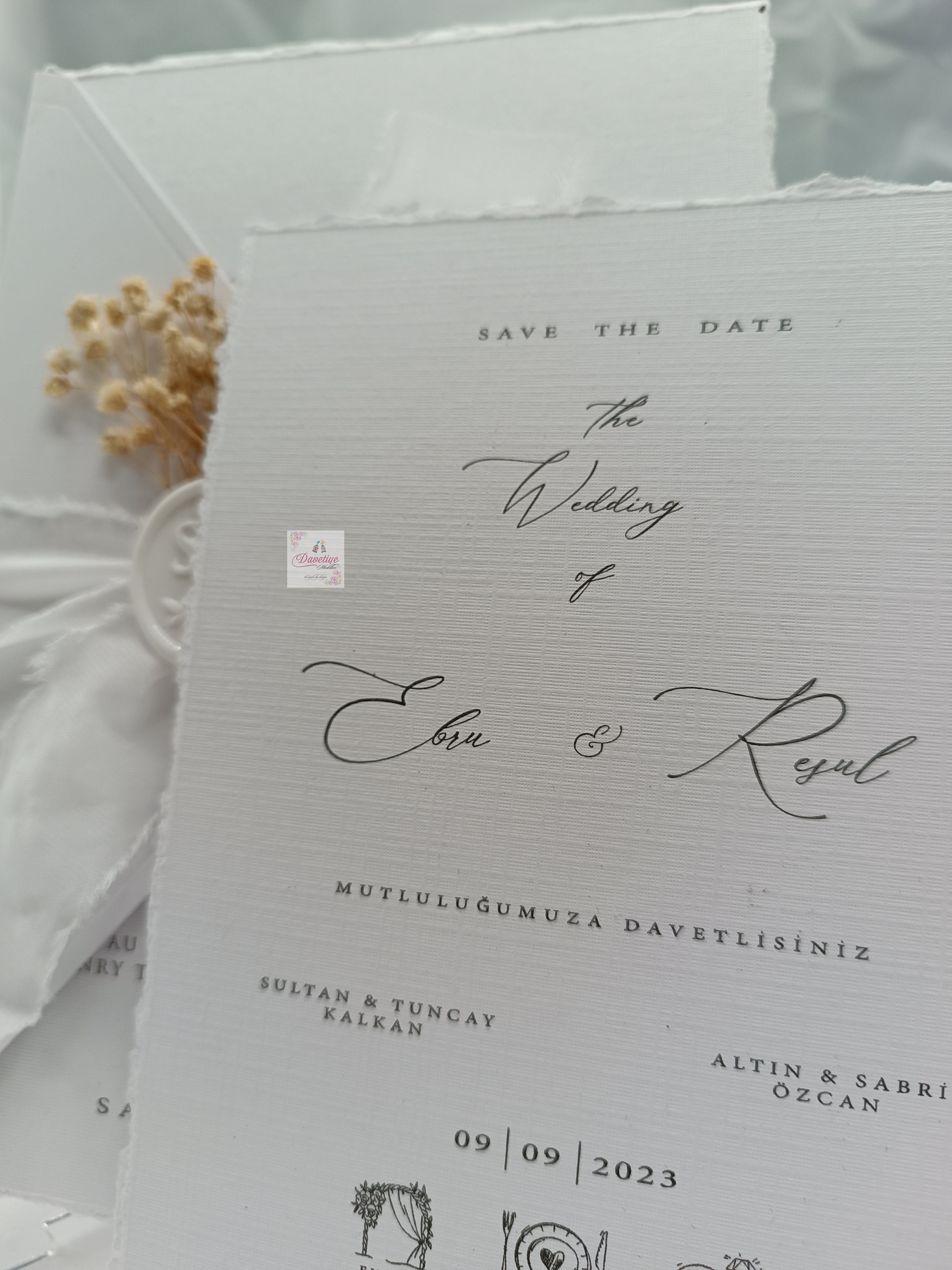 Acrylic Wedding Invitation: Ripped Edge, Handmade Paper Envelope - Etsy