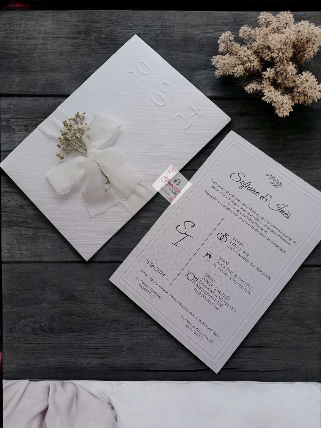 Wedding Invitation Card With Ribbon, Embossed Printed Invitation - Etsy