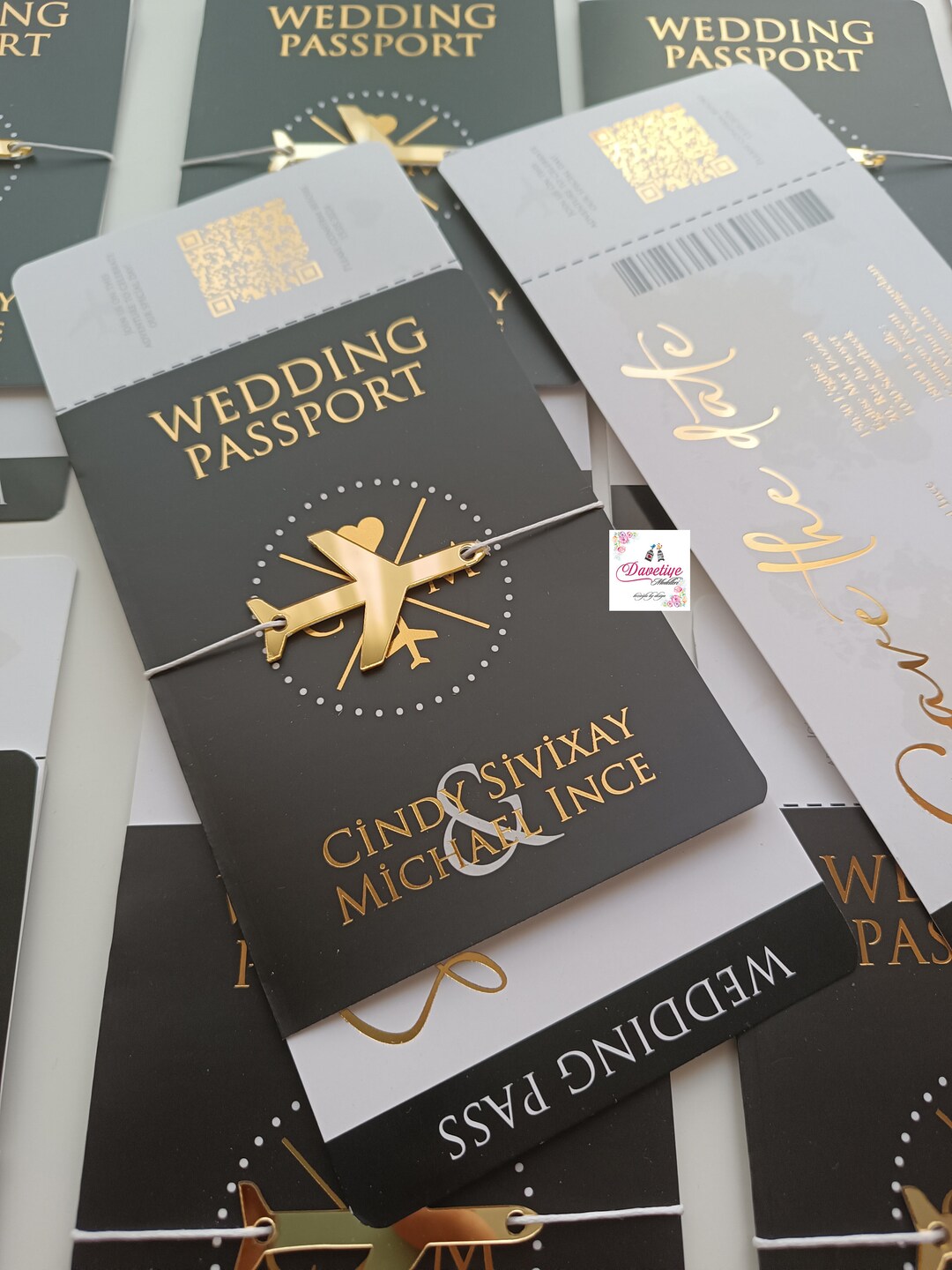 Wedding Passport Invitation, Boarding Pass Invite, Sage Green and Gold ...