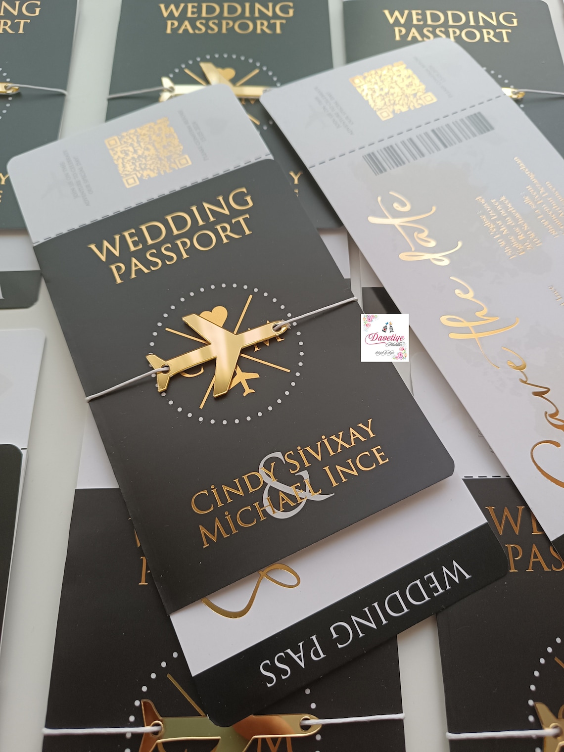 Wedding Passport Invitation, Boarding Pass Invite, Sage Green and Gold ...