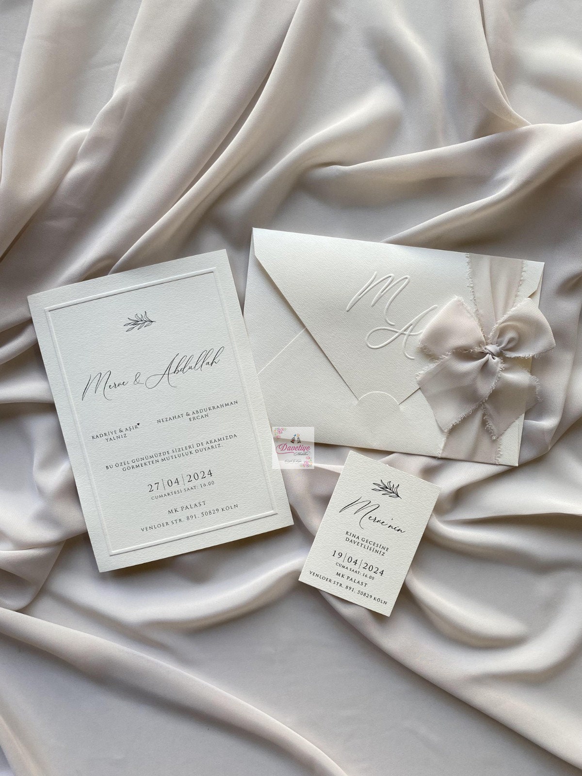 Wedding Invitation Card With Ribbon, Embossed Printed Invitation - Etsy