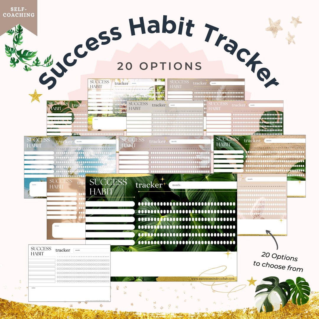 20 Designs Printable Success Habit Tracker - Pastel Pink Monstera ...