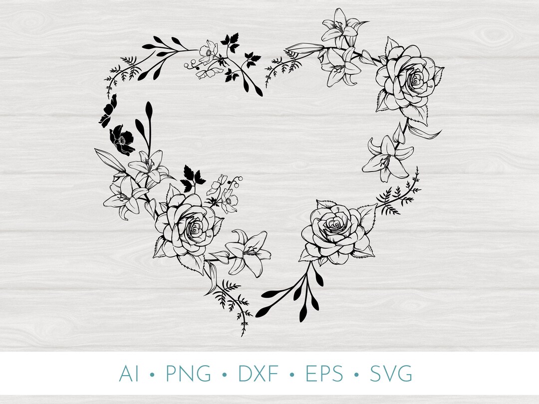 Floral Heart Vector Illustration. Valentines Day, Love. Svg, Dxf, Eps ...