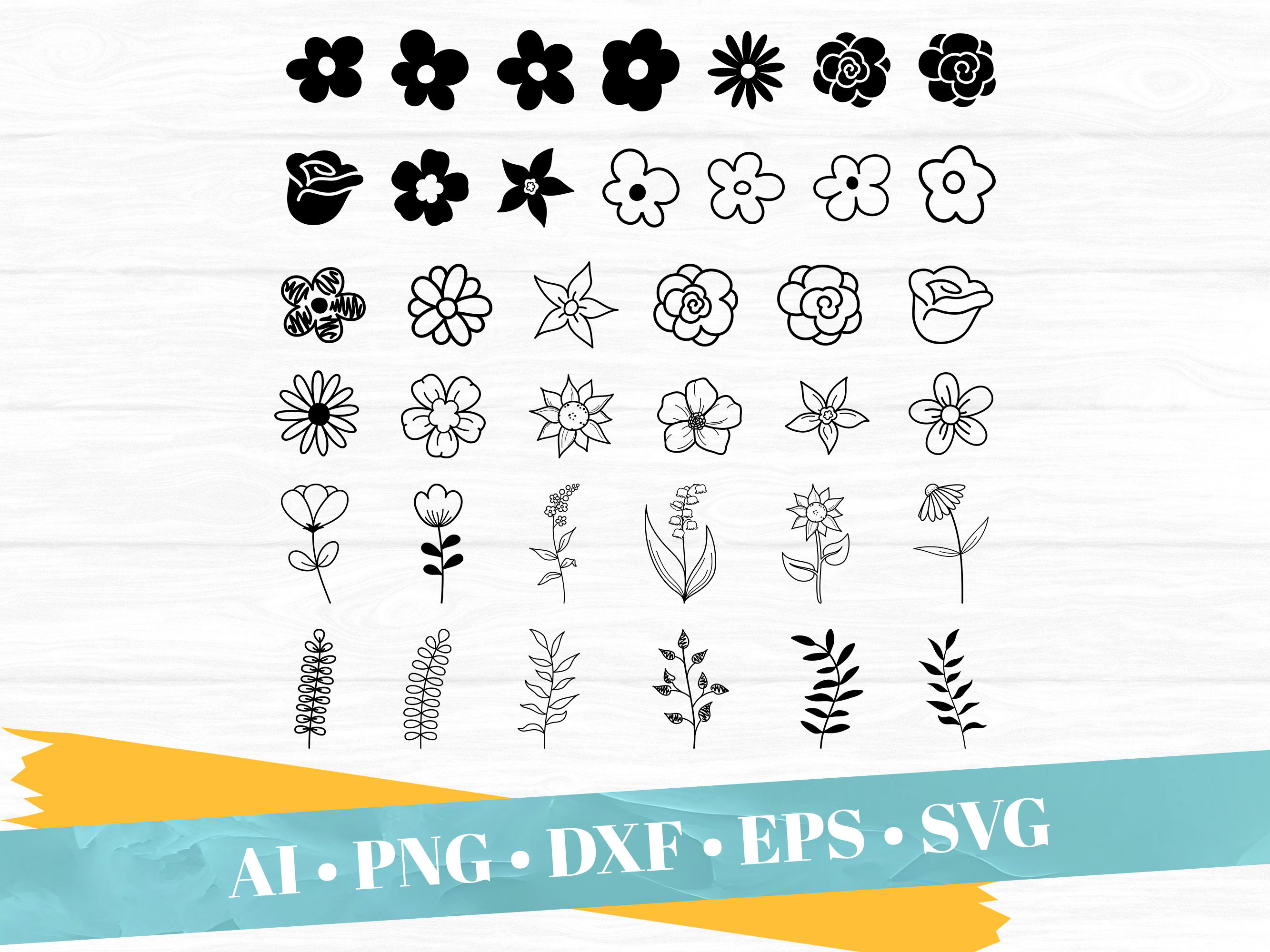 Flower Doodle Bundle. Fun, Simple, Cute. Svg, Dxf, Eps, Png, Ai, Cut ...