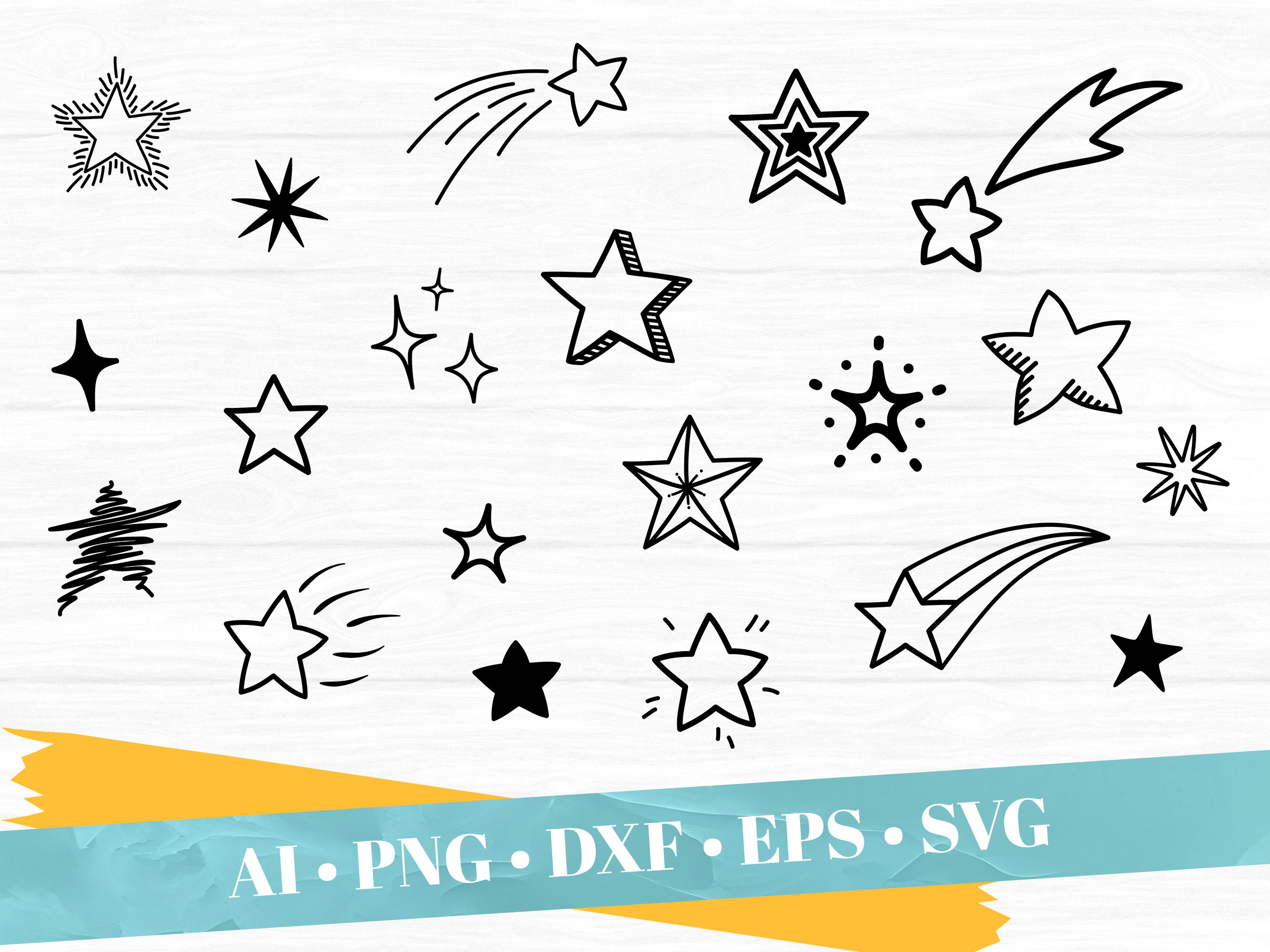Star Doodle Bundle. Fun, Simple, Cute. Svg, Dxf, Eps, Png, Ai, Cut File ...