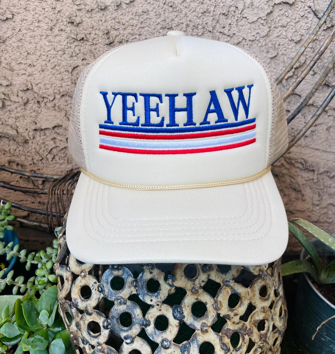 YEEHAW Embroidered Trucker Hat – Western Patriotic Red White Blue Rope ...