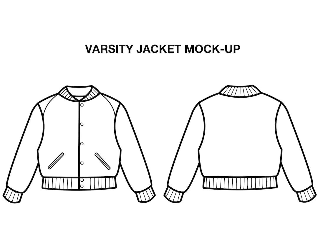 Varsity Jacket Flat Technical Drawing Illustration Blank Streetwear Mock-up Template for Design ...