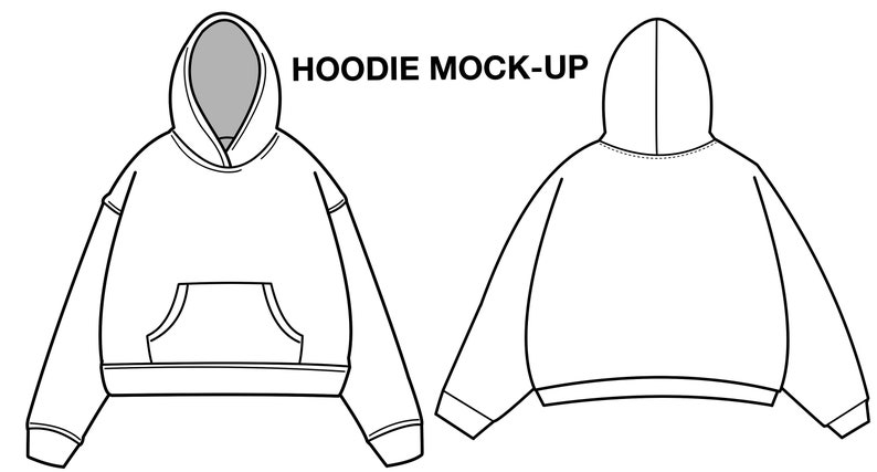 Hoodie Flat Technical Drawing Illustration Blank Streetwear Mock-up ...