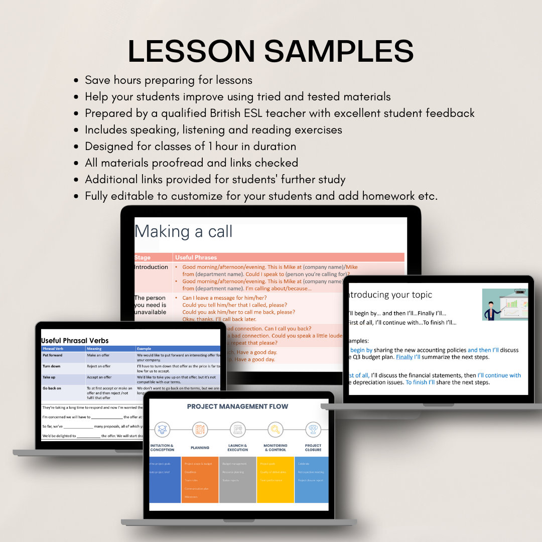 10 BUSINESS ENGLISH ESL Lessons B1 Intermediate Level Speaking ...