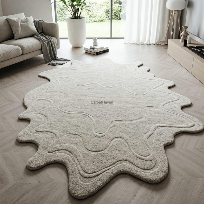 Off-white Irregular Hand Tufted Wool Area Rugs for Kids Room, 8x10 ...