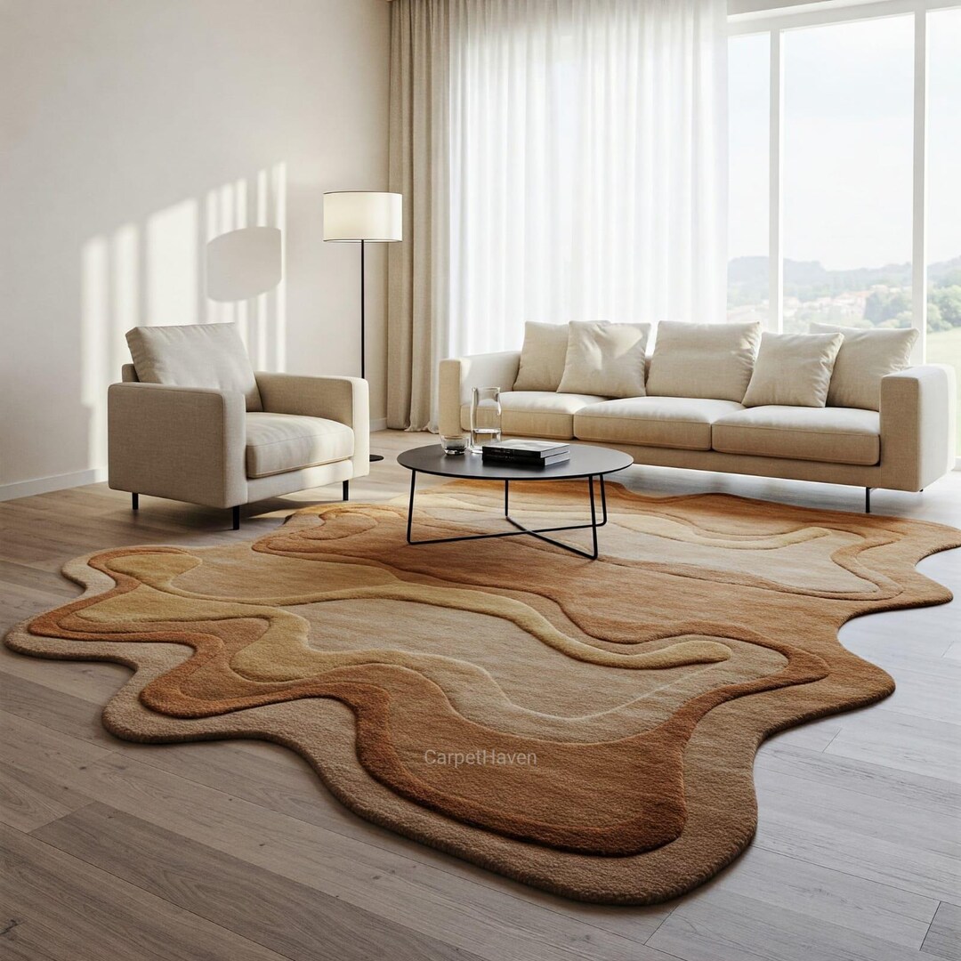 Brown Beige Coffee Design Hand Tufted Rugs, 8x10 Amoeba Shape Rugs for ...