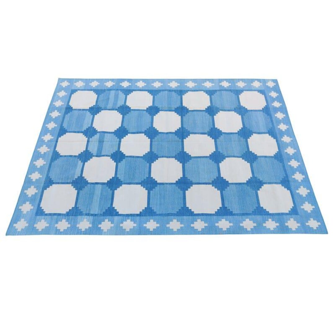 Blue and White Geometric Pattern Rug - Etsy