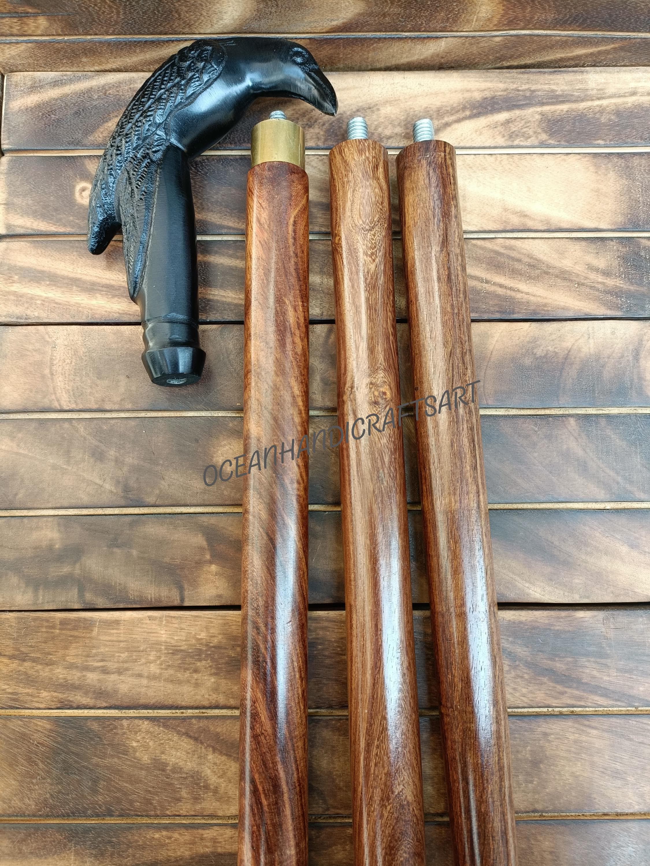 Wooden Walking Cane - Brass Raven Handle Walking Canes for Dad Gift ...