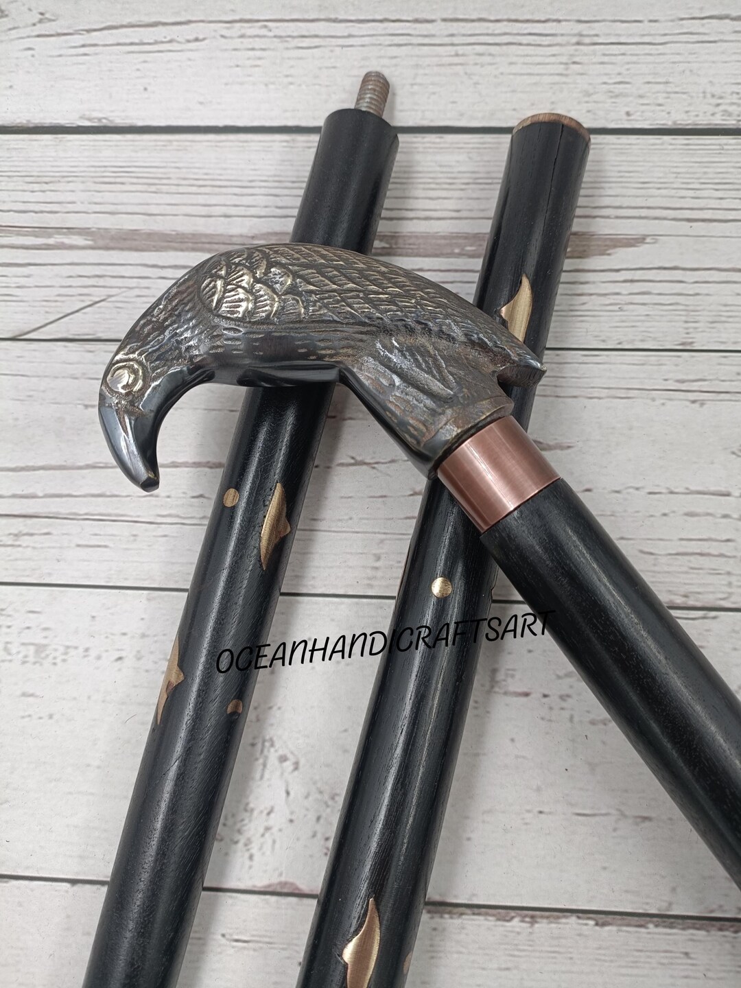 Victorian Raven Handle Brass Walking Cane - Curved Walking Cane Men ...