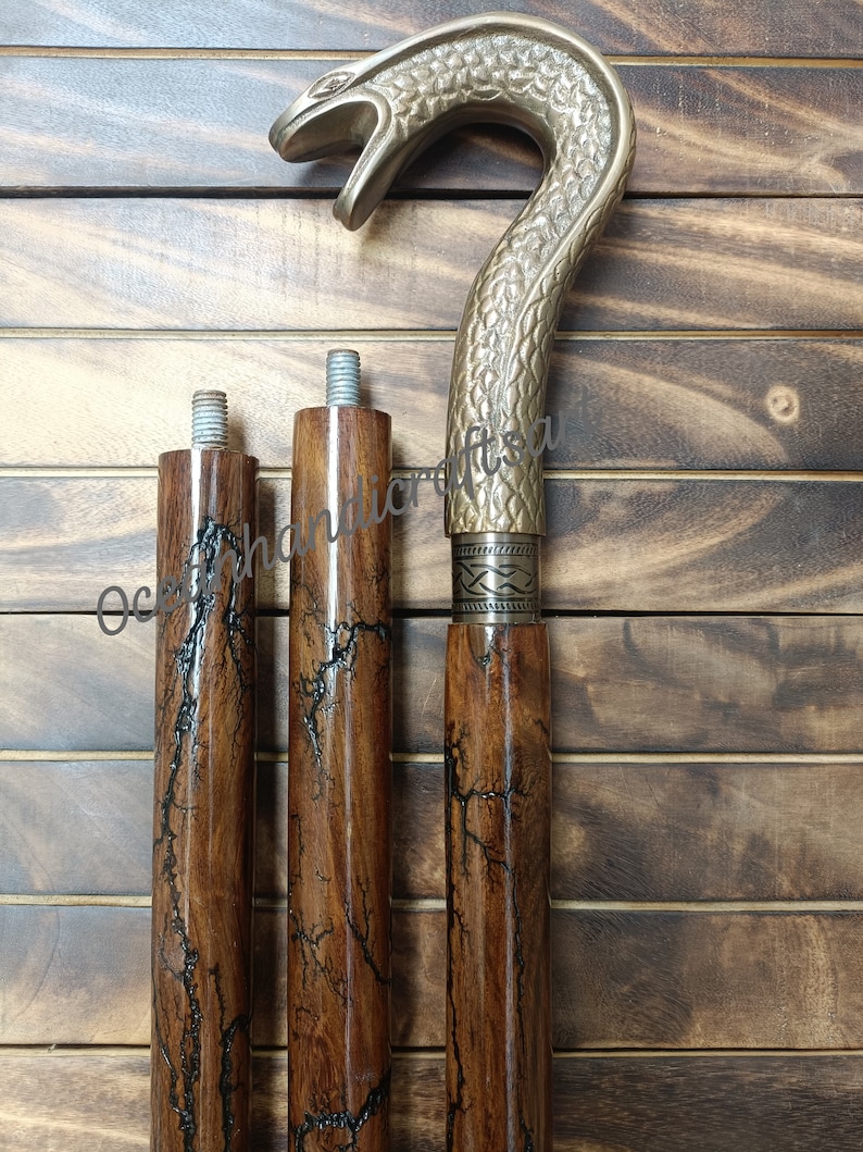 Wooden Walking Stick for Men Brass Snake Handle Walking Stick Cane ...