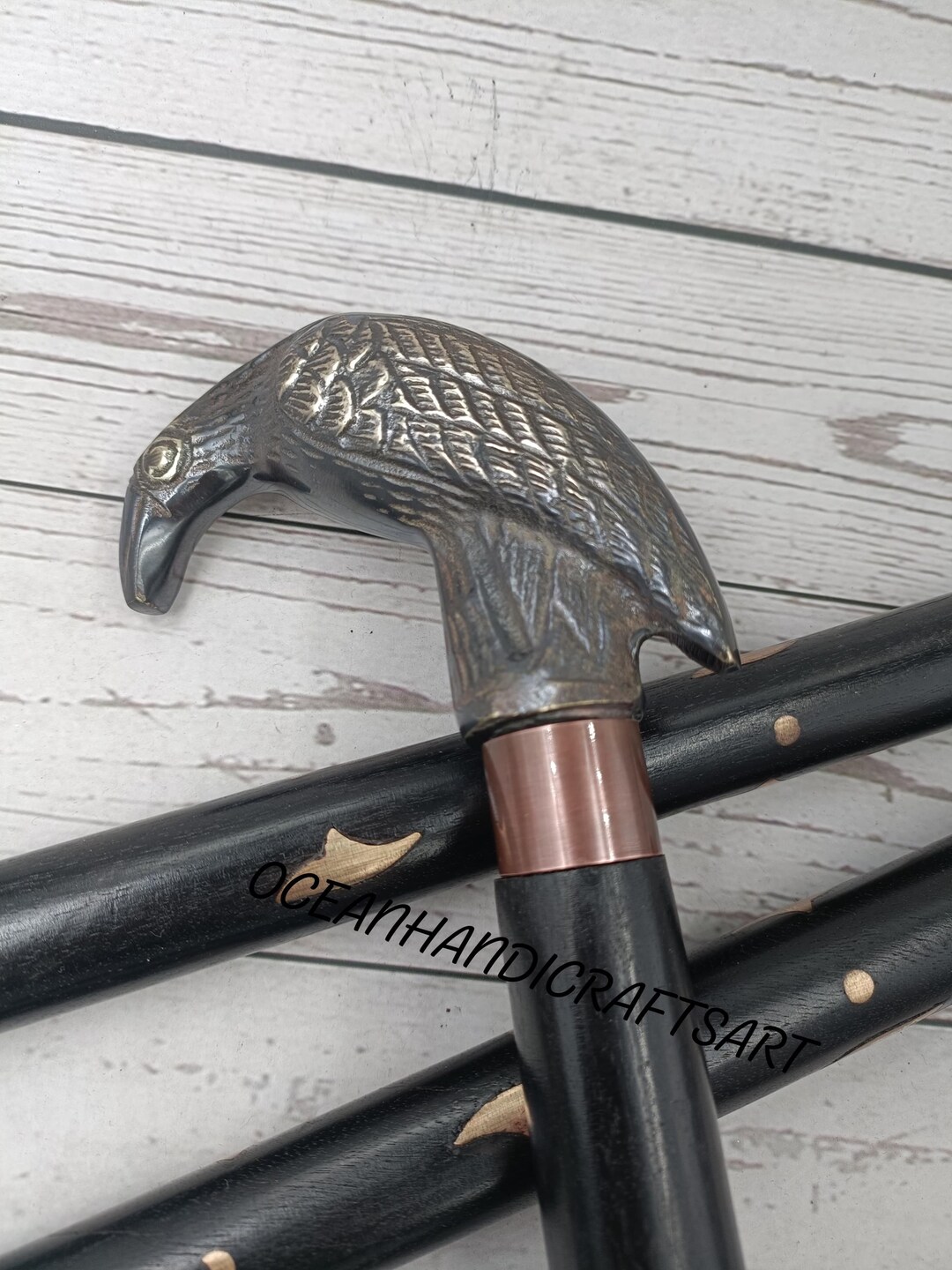 Victorian Raven Handle Walking Cane - Curved Walking Cane - Crow Solid ...