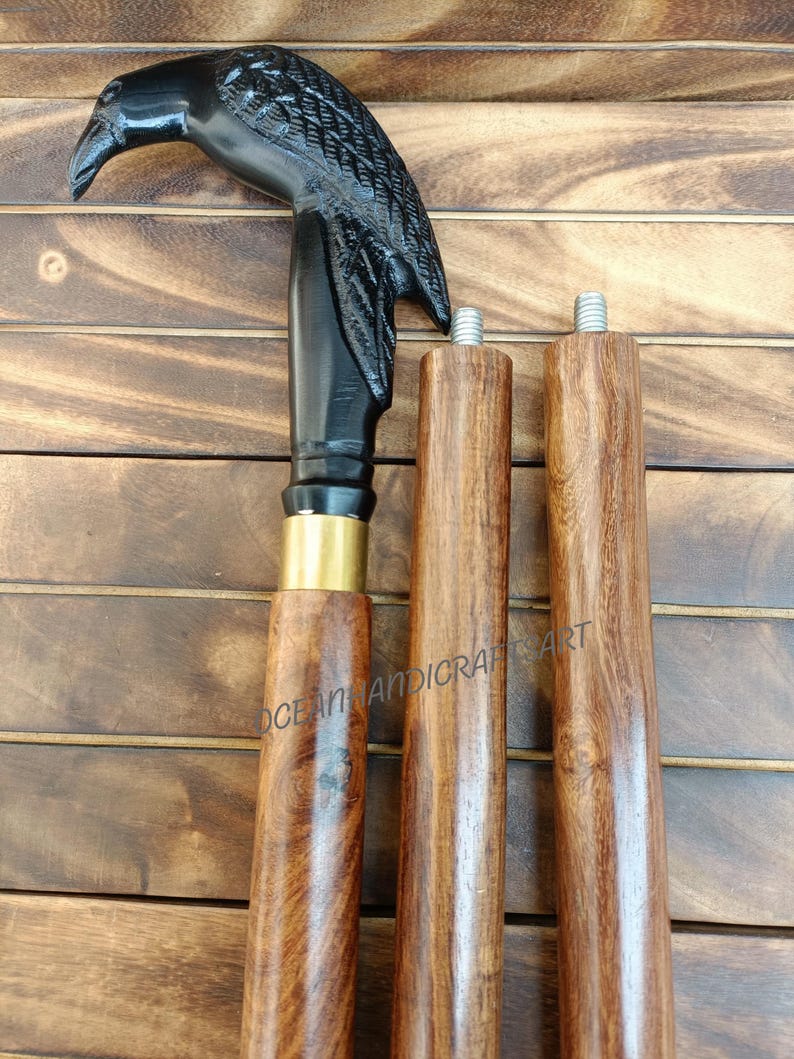 Wooden Walking Cane - Brass Raven Handle Walking Canes for Dad Gift ...
