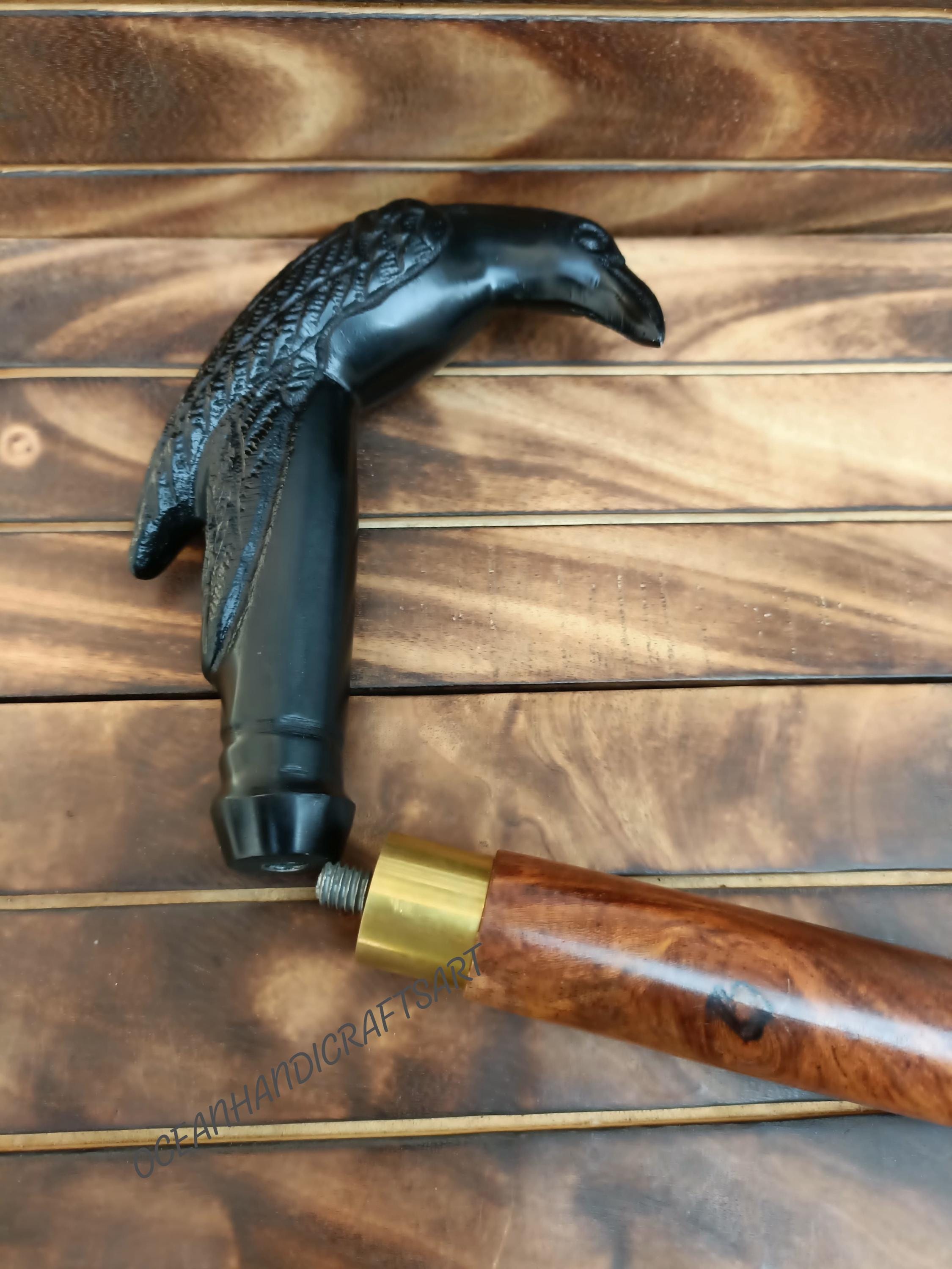 Wooden Walking Cane - Brass Raven Handle Walking Canes for Dad Gift ...