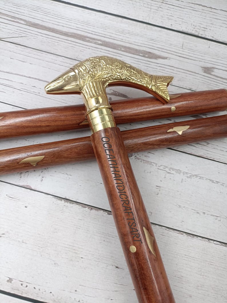Fish Look Brass Handle Walking Cane - Handmade Wooden Cane for Men ...
