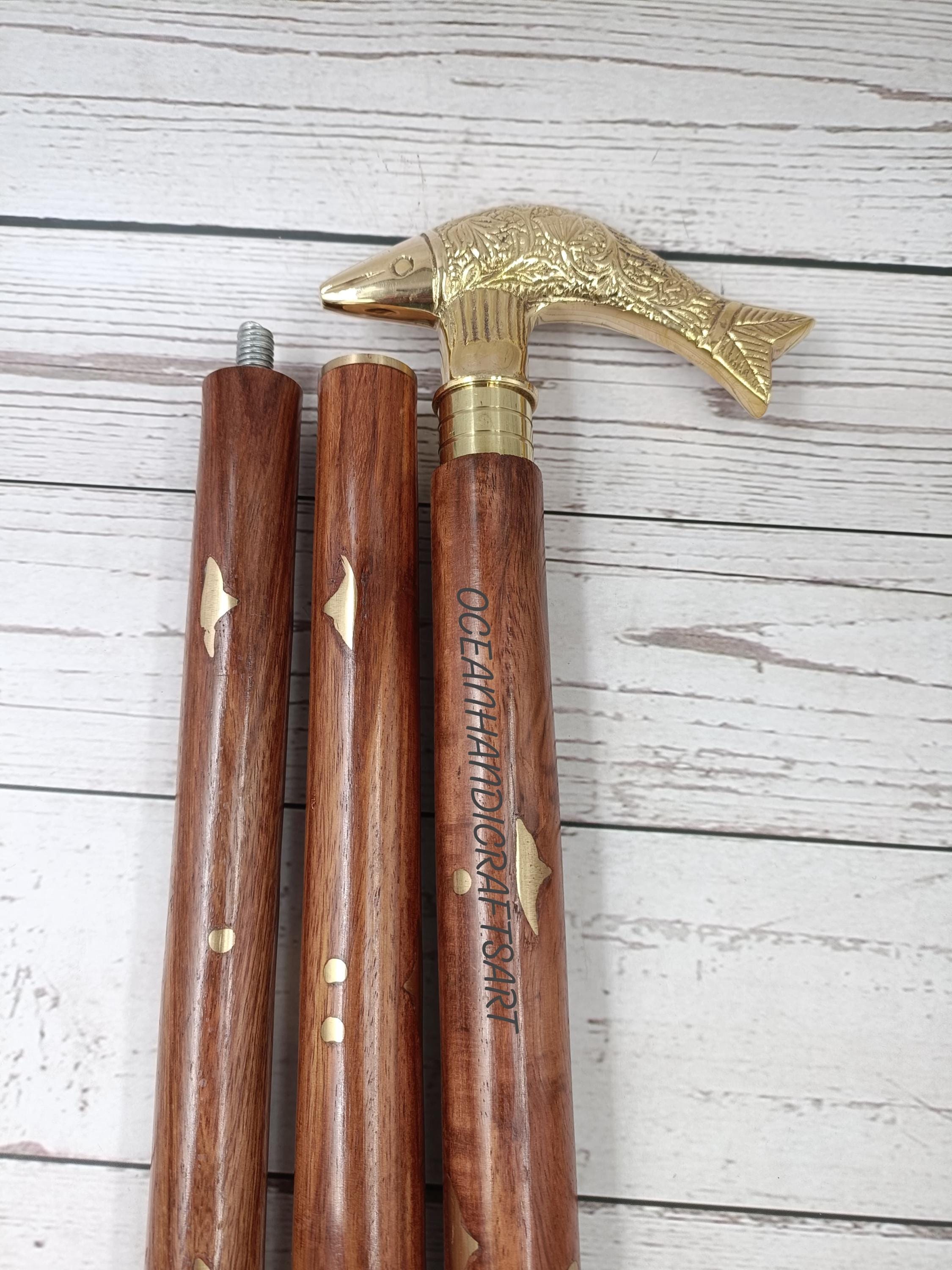 Fish Look Brass Handle Walking Cane - Handmade Wooden Cane for Men ...