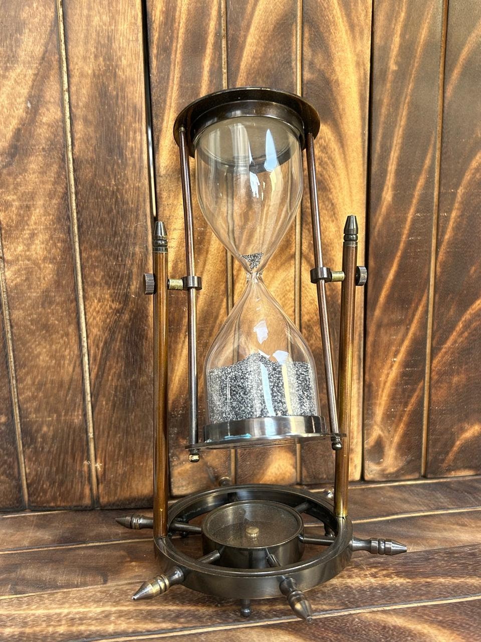 Brass Sand Timer - Brass Hourglass Sand Timer - Decorative Hourglass With Compass for Wedding ...
