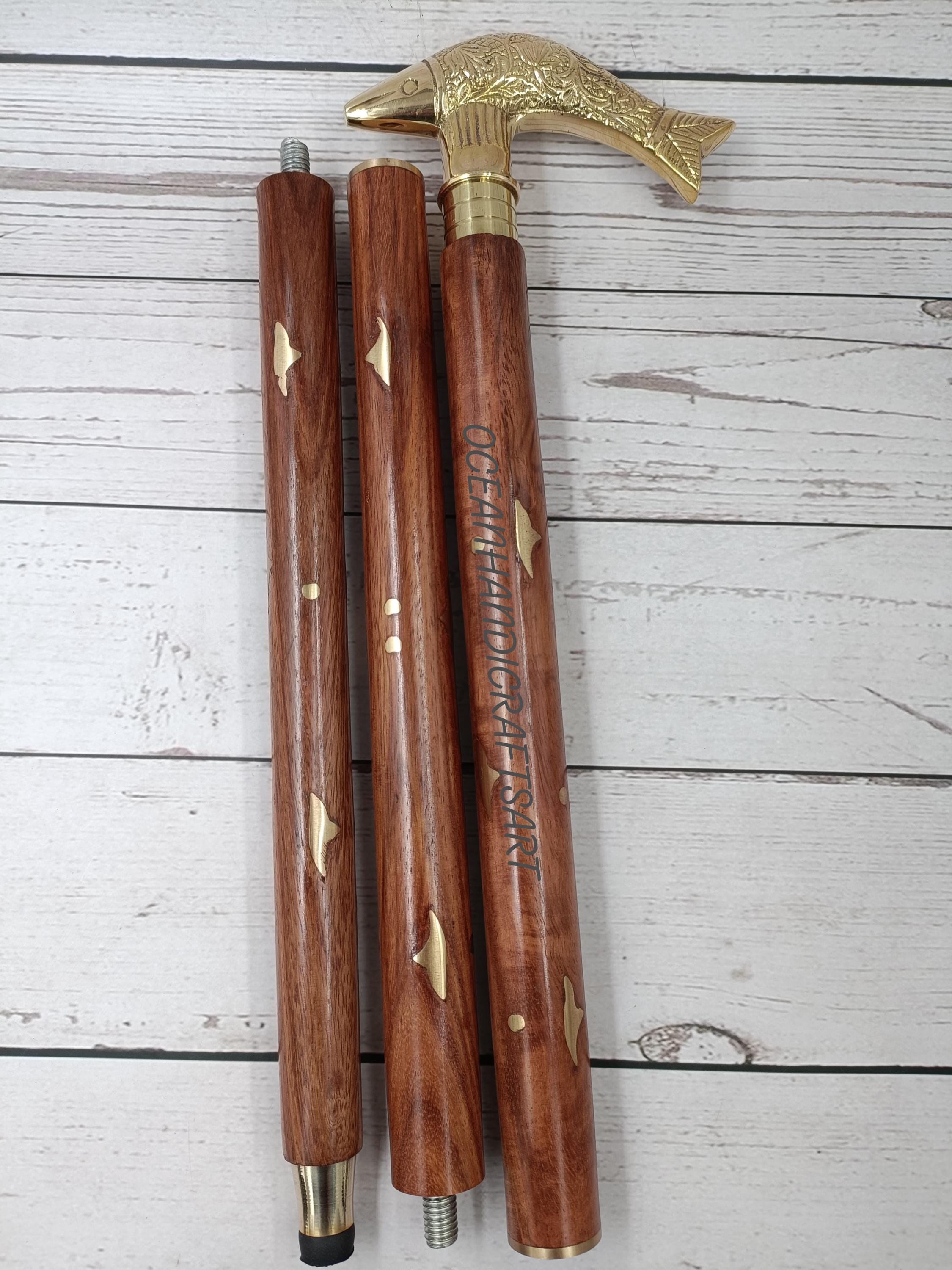 Fish Look Brass Handle Walking Cane - Handmade Wooden Cane for Men ...